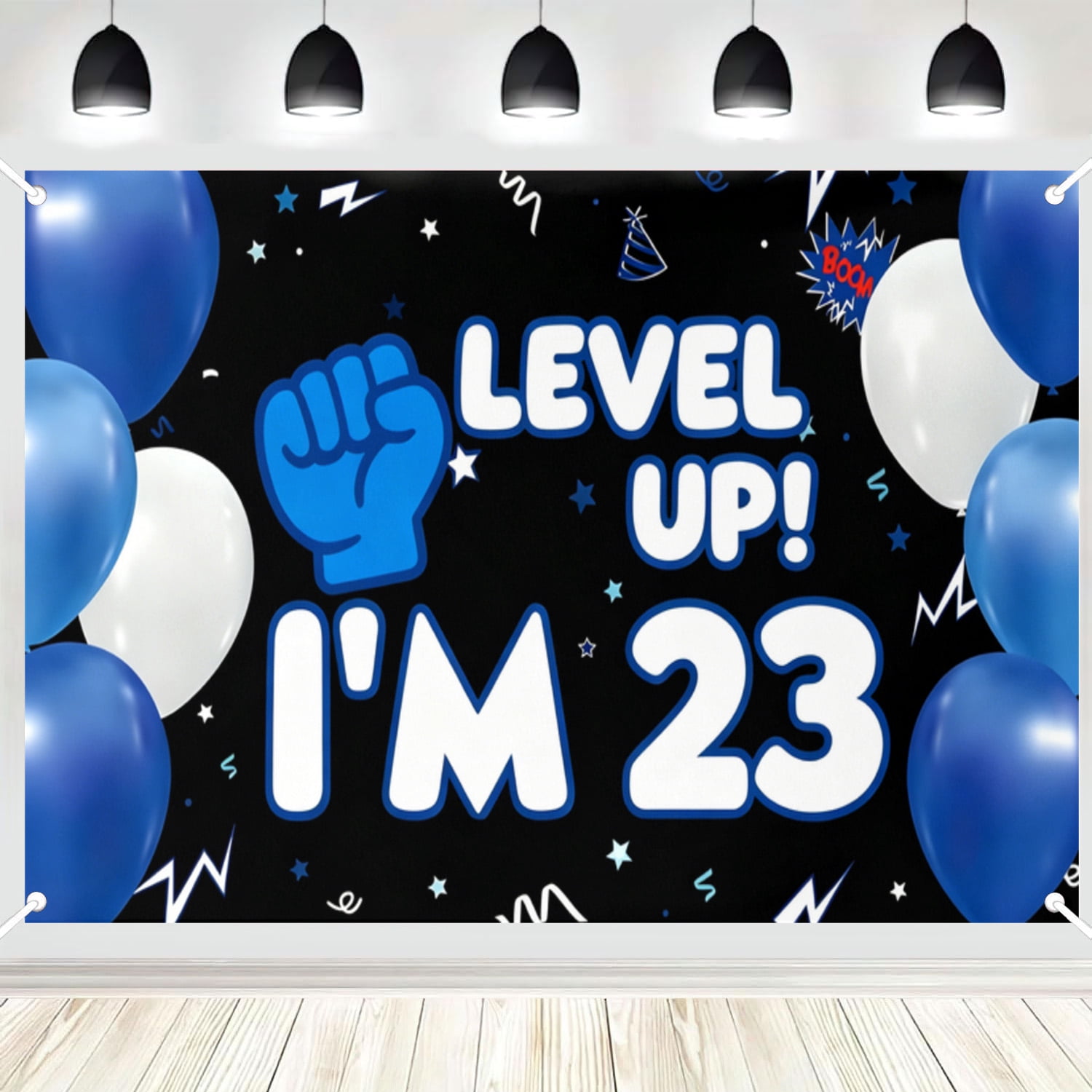 23rd Birthday Polyester Backdrop, Black Blue Gaming Style Party Photo ...