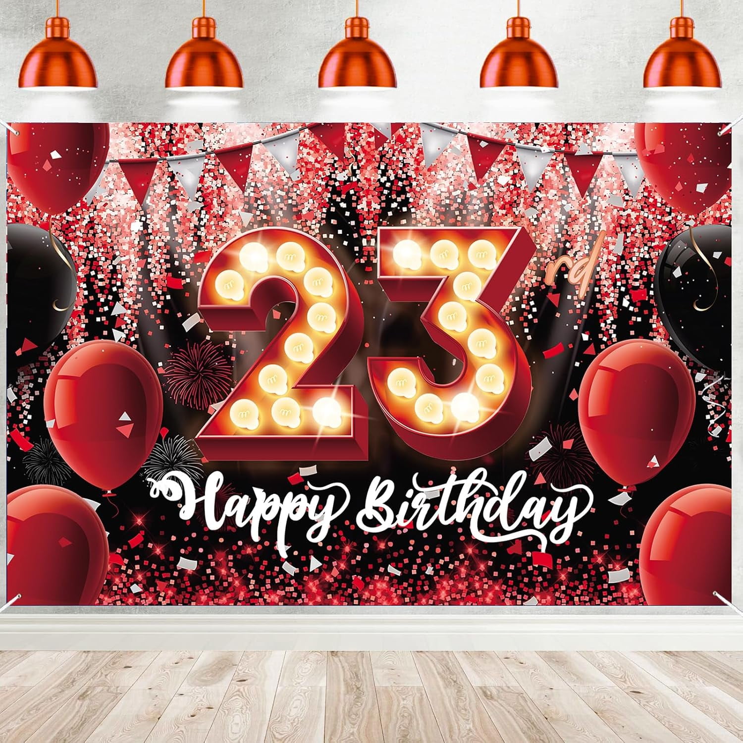 23rd Happy Birthday Banner Red Sequin Balloon Banner Backdrop for Man ...