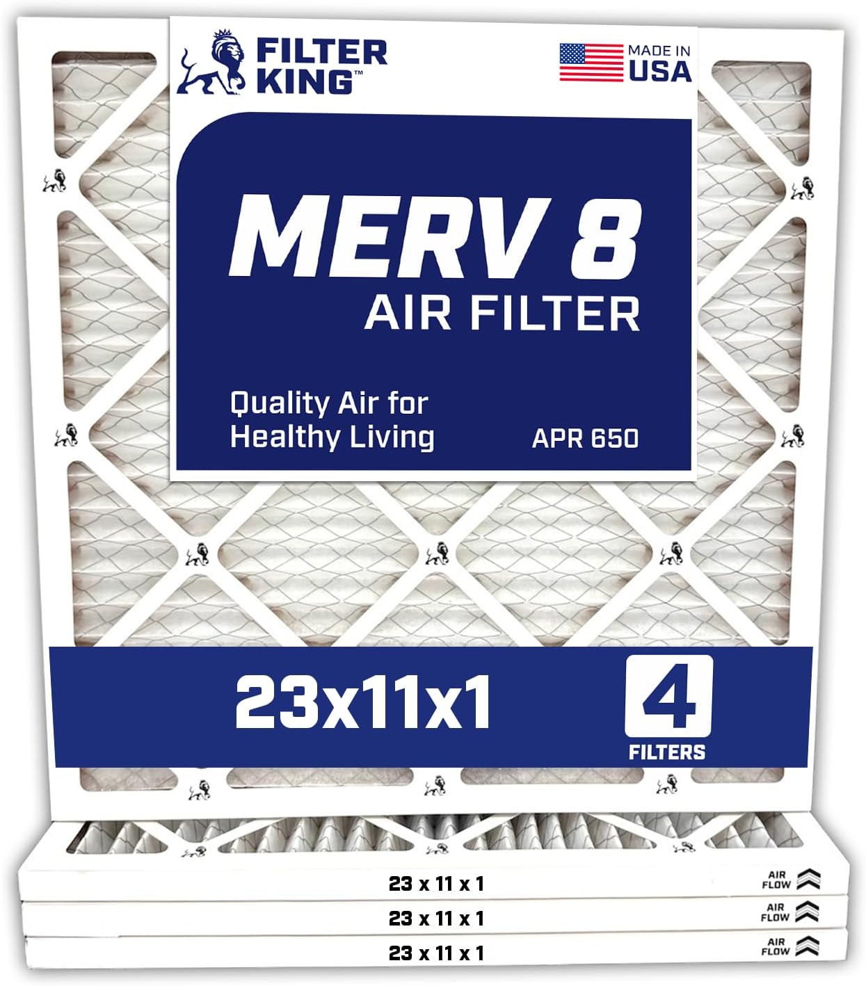 23x11x1 Air Filter | 4-PACK | MERV 8 HVAC Pleated A/C Furnace Filters ...