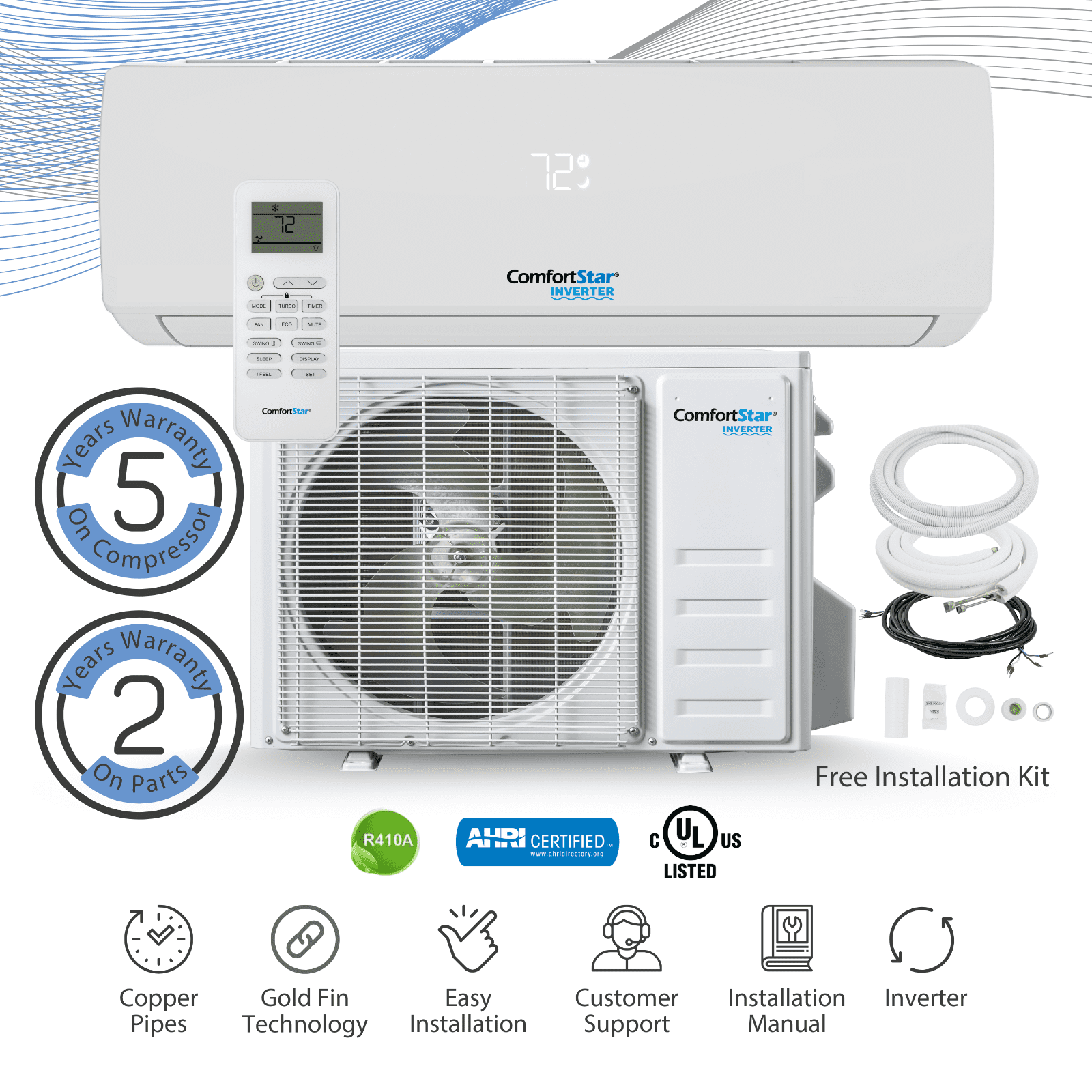 Comfort Star 24,000 BTU 17 SEER2 Ductless Mini-Split Inverter+ AC Unit ...