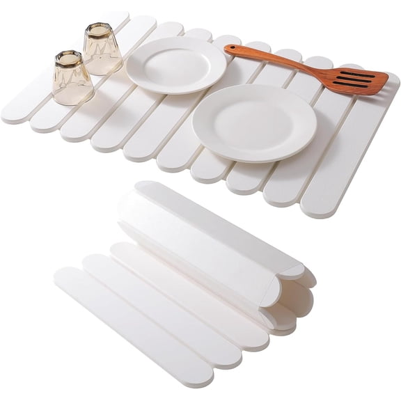 2-In-1 Stone Dish Drying Mat Set For Kitchen Counter. Collapsiable ...