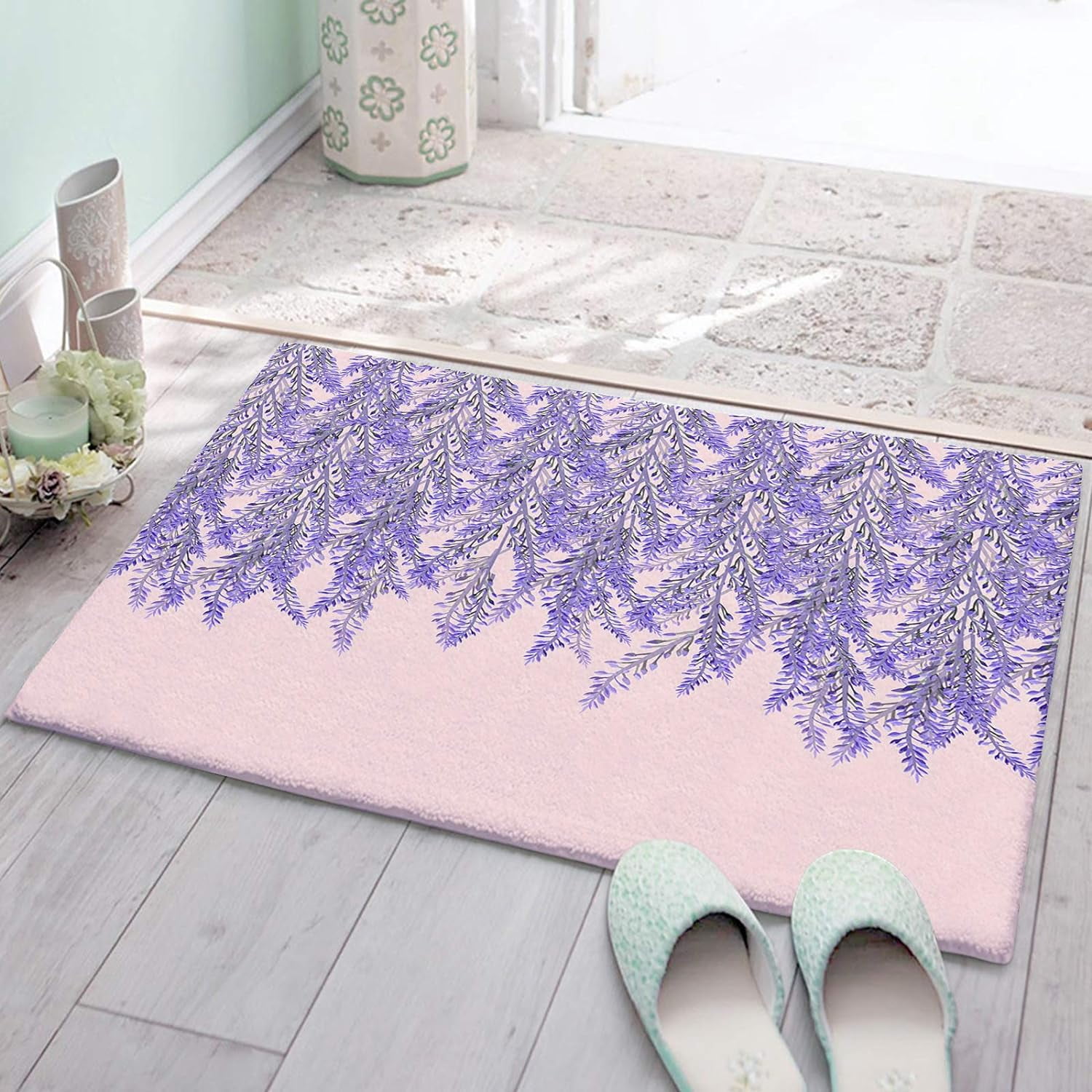 24*16inches Bathroom Rug,Lavender Flower Suspension Purple Floral Print ...