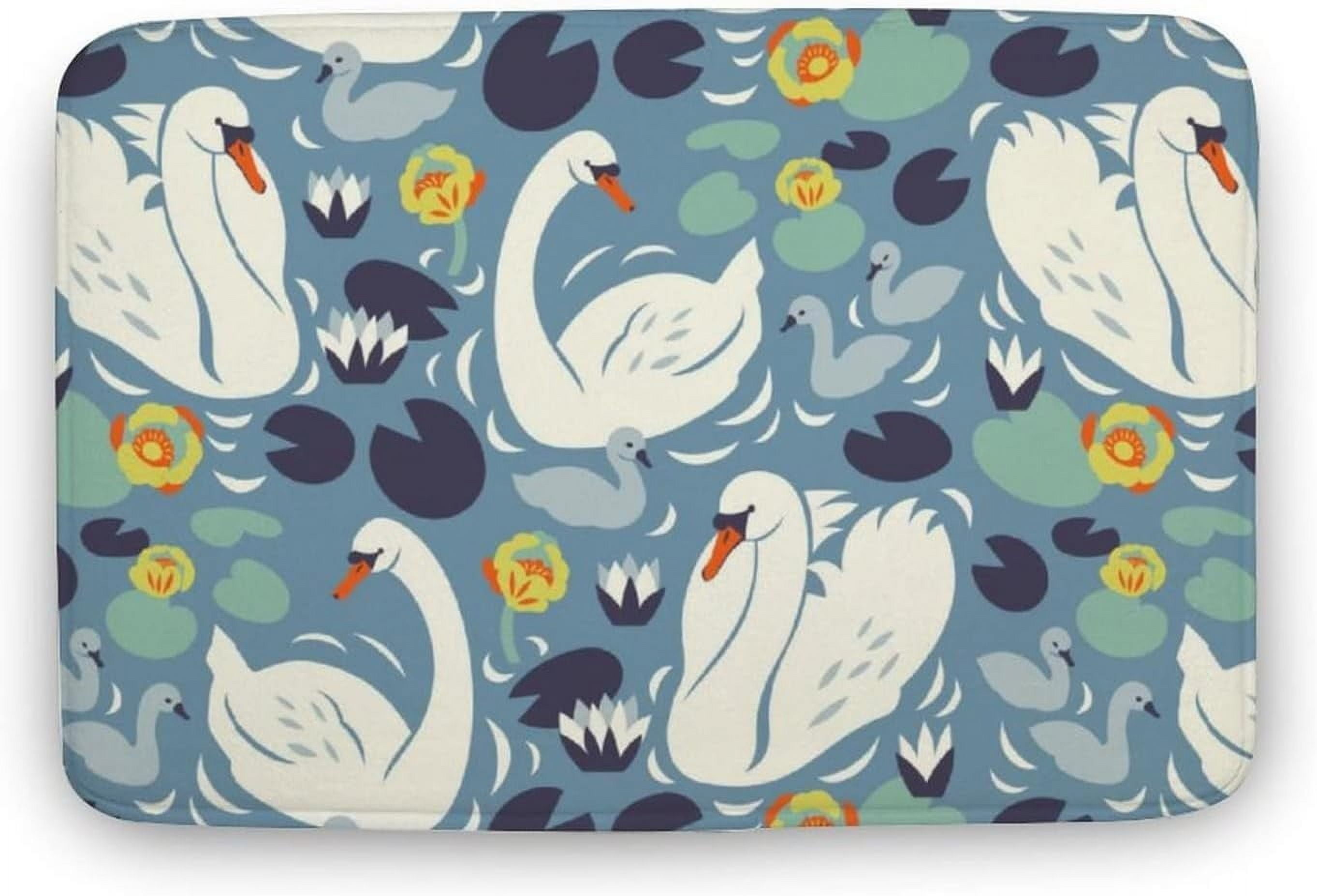 24*16inches Bathroom Rugs Cartoon Swan Family Water Lilies Non Slip ...