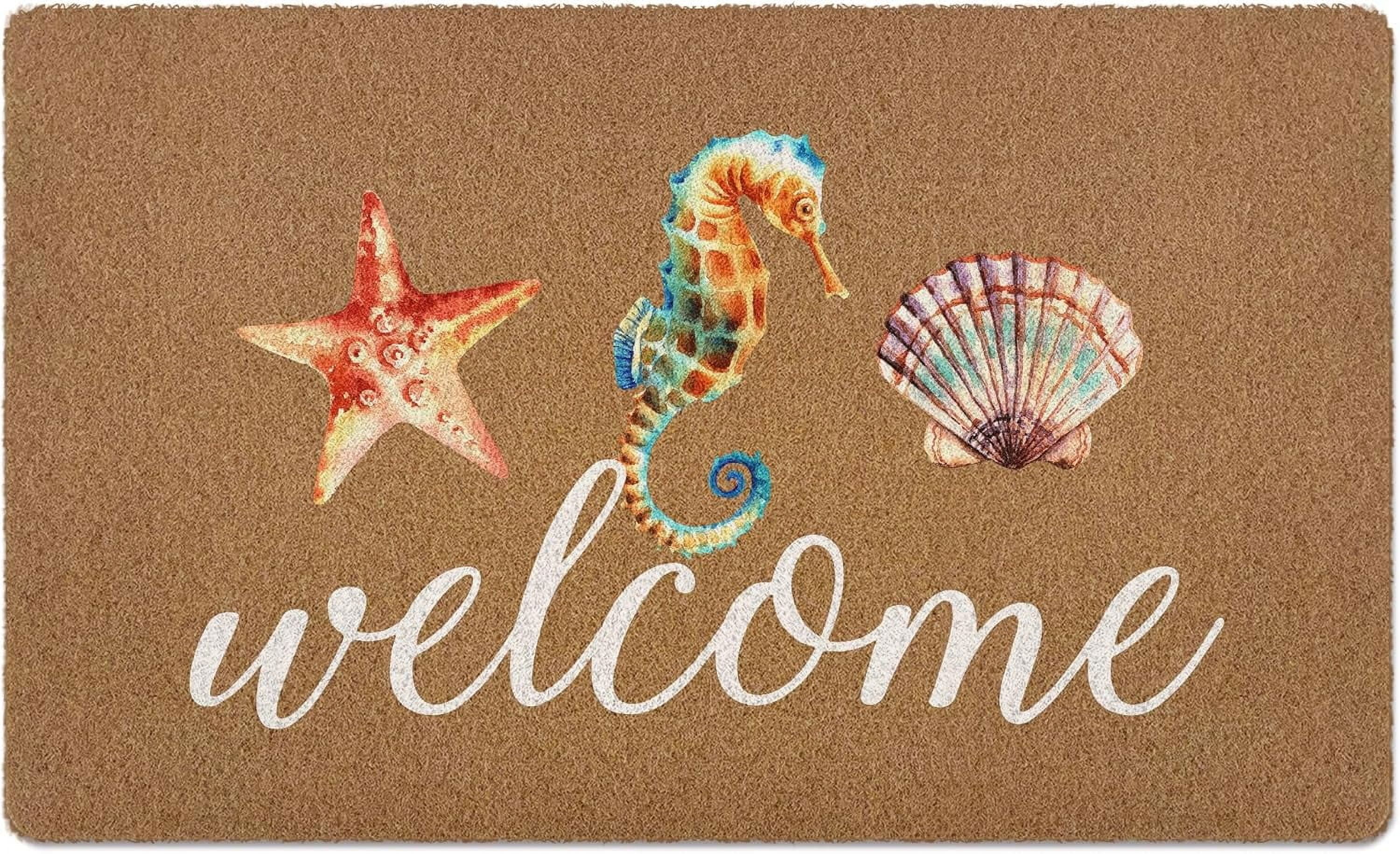 24*16inches Beach Seahorse Seashell Starfish Ocean Door Mat, Sea ...