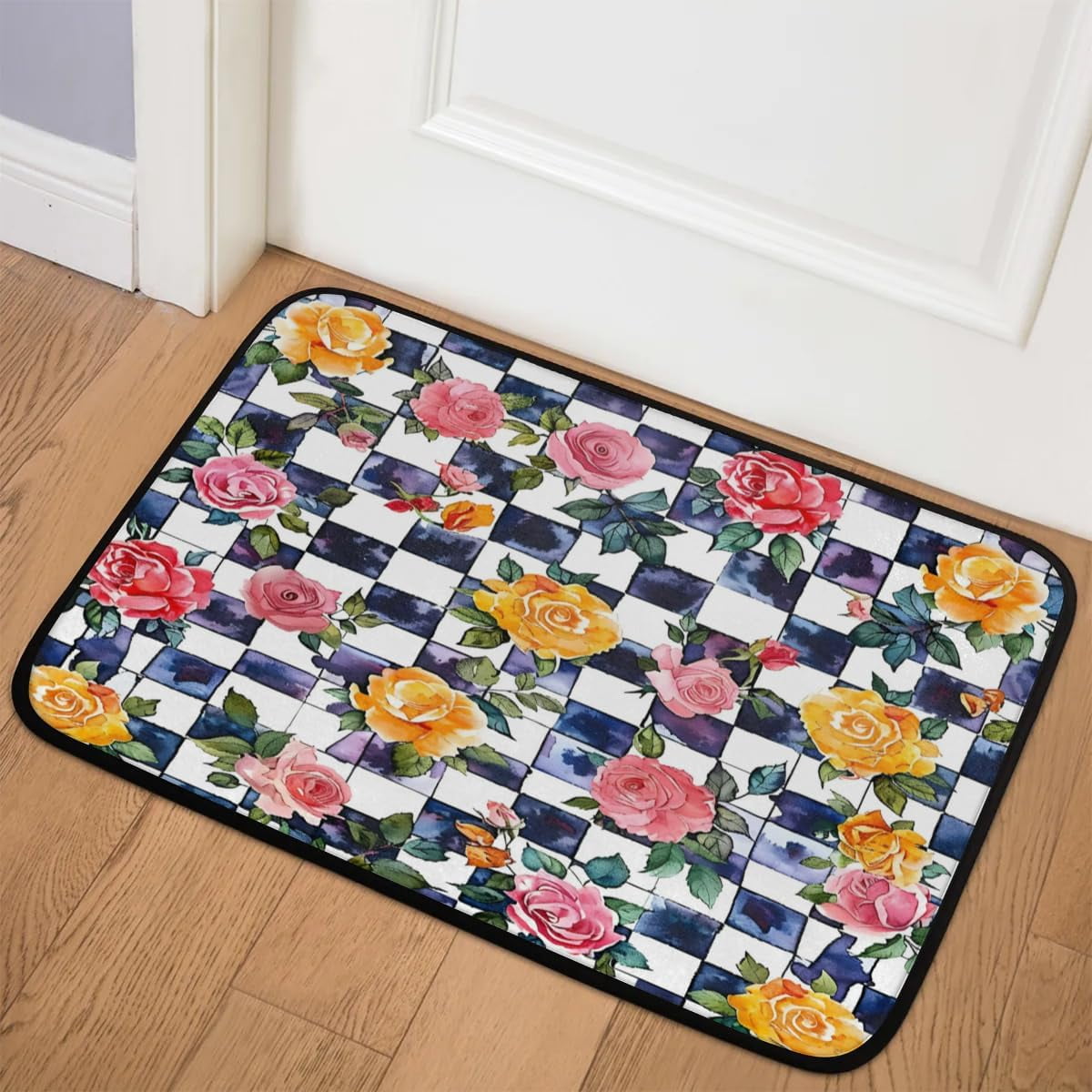 24*16inches Front Door Mat, Colorful Rose Flowers Indoor Welcome Mat ...