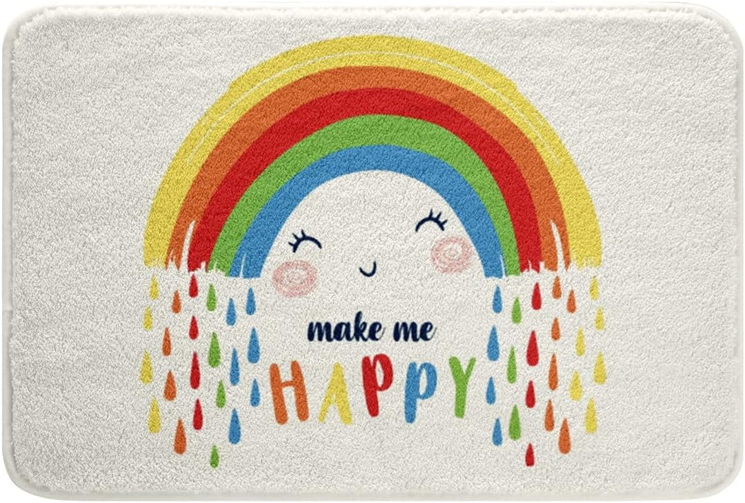 24*16inches Rainbow Bath Mat Cartoon White Colorful Rainbow Doormat for ...