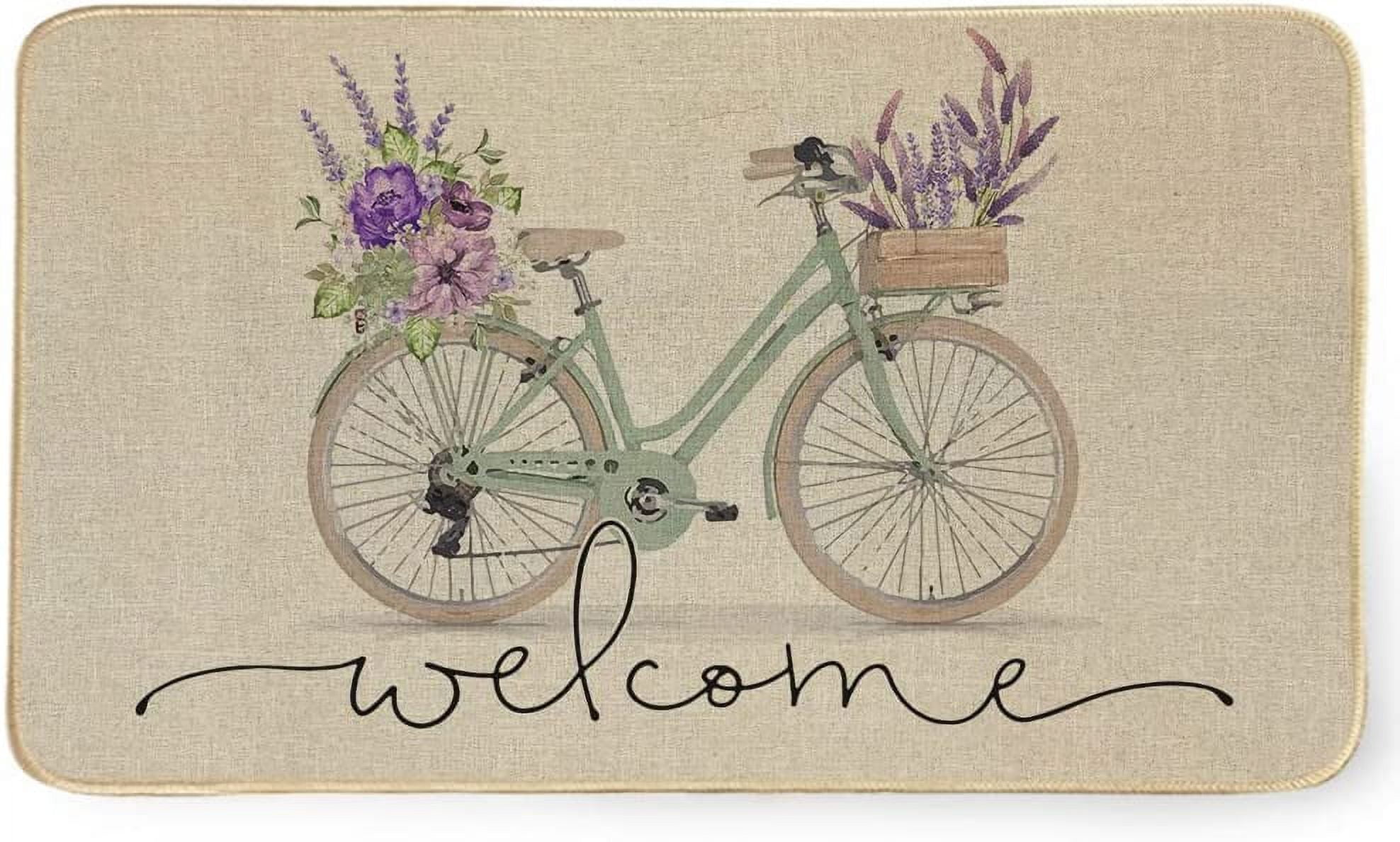 24*16inches Spring Bicycle Flower Decorative Doormat, Welcome Entrance ...