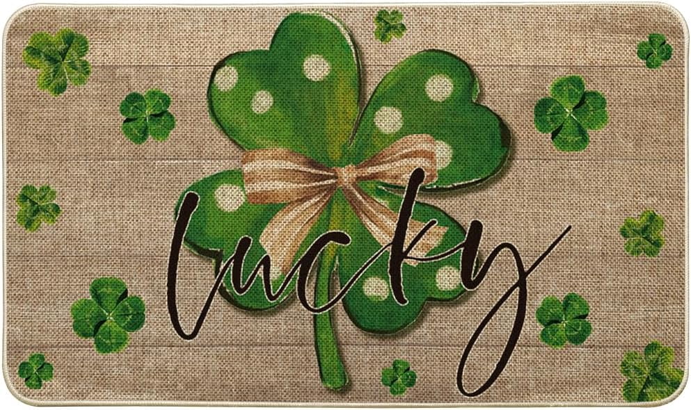 24*16inches Wood Lucky Shamrock St. Patrick's Day Doormat, Home Decor ...