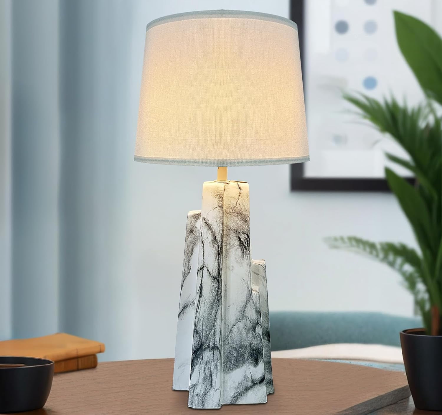 24.2" Ceramic Table Lamp- 3 Way Dimmable with USB Port & 4W LED Bulb ...
