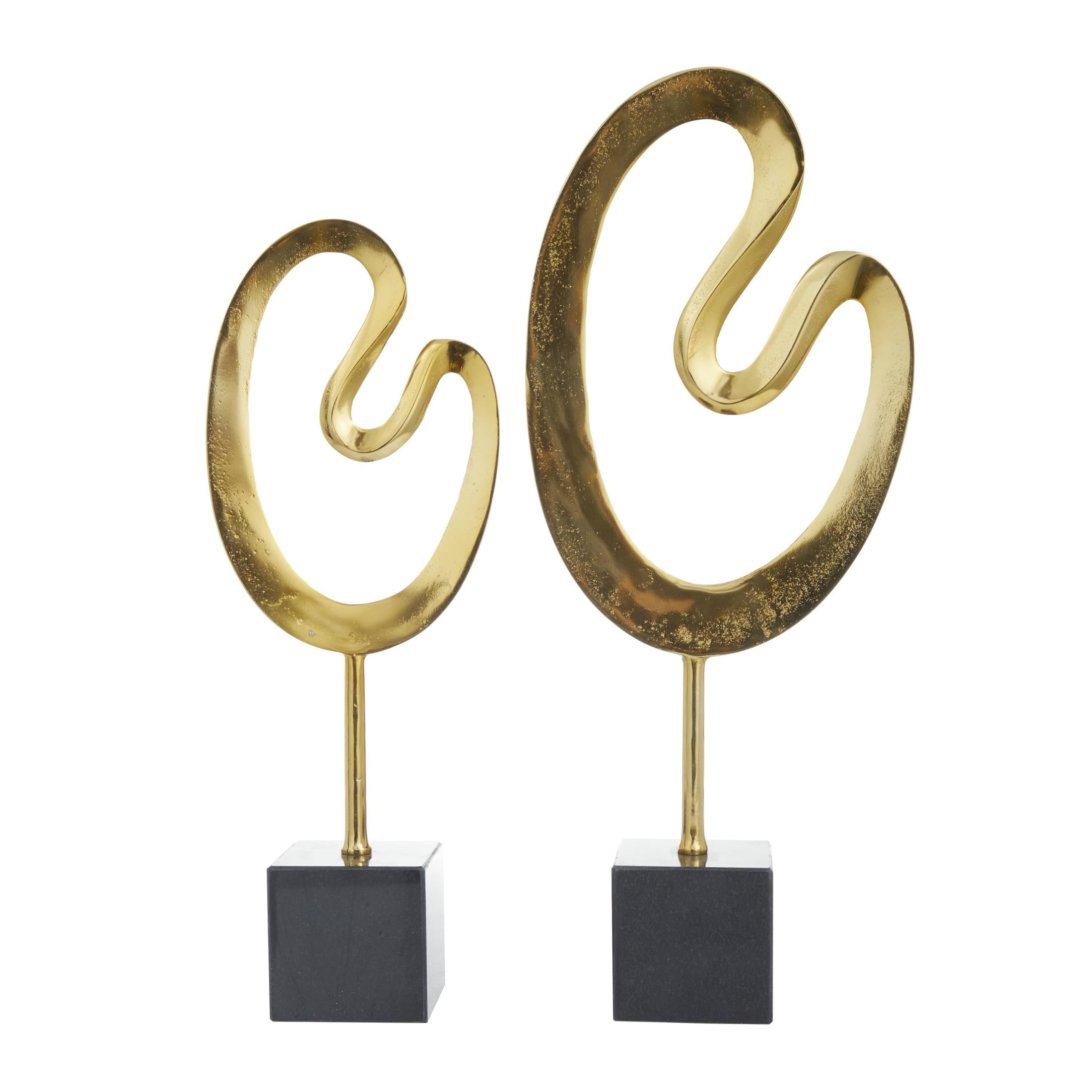24", 21"H Gold Marble Abstract Sculpture with Black Base, by ...