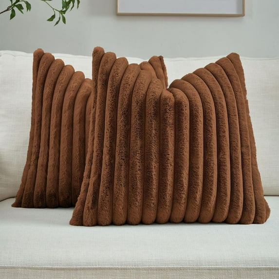 24×24Inch Plush Ribbed Throw Pillow Cover 2-Pack Soft Textured ...