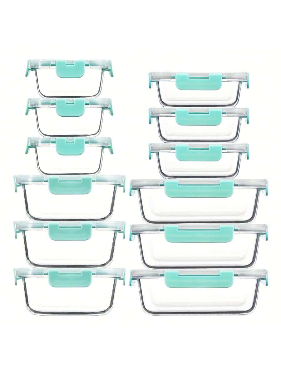 [24-24Pieces] High Borosilicate Glass Food Containers Set, Glass Food ...