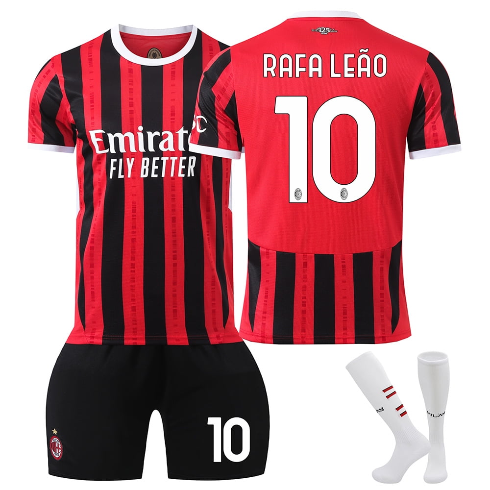 24/25 AC Milan Home Soccer Activewear No.10 RAFA LEAO Fan Training Soccer Jersey Set for Kids ...