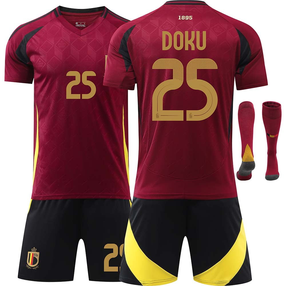 24/25 Belgium Home Soccer Activewear No.25 DOKU Fans Training Football ...