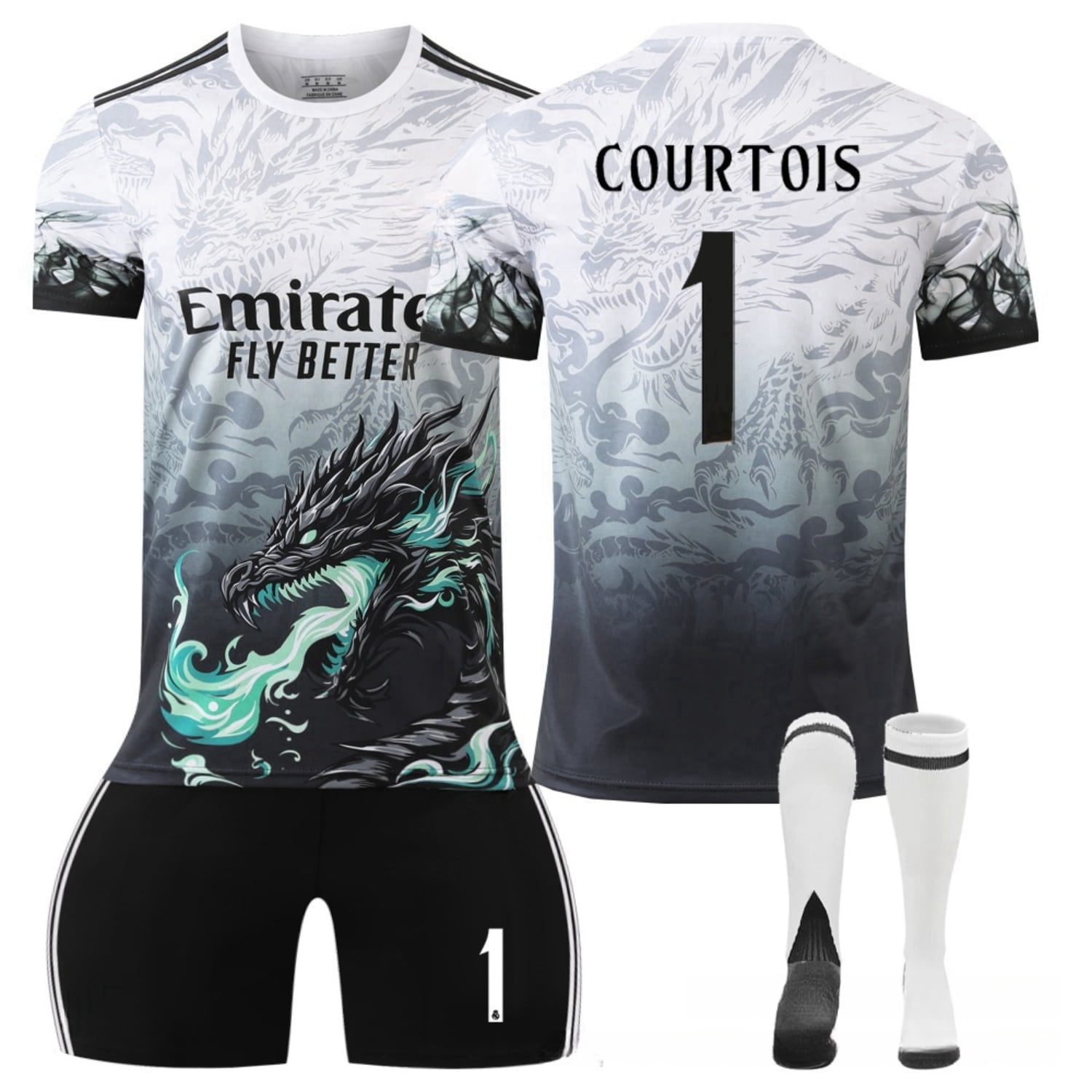 24/25 Cyan Dragon Pattern Activewear Soccer No.1 Courtois Fans Training ...