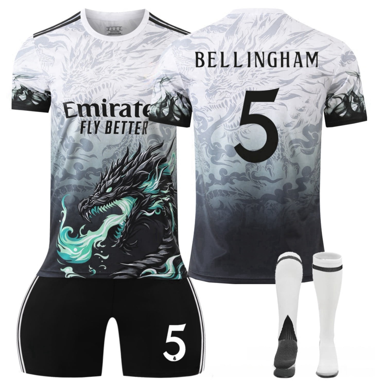 24/25 Cyan Dragon Pattern Activewear Soccer No.5 Bellingham Fans ...