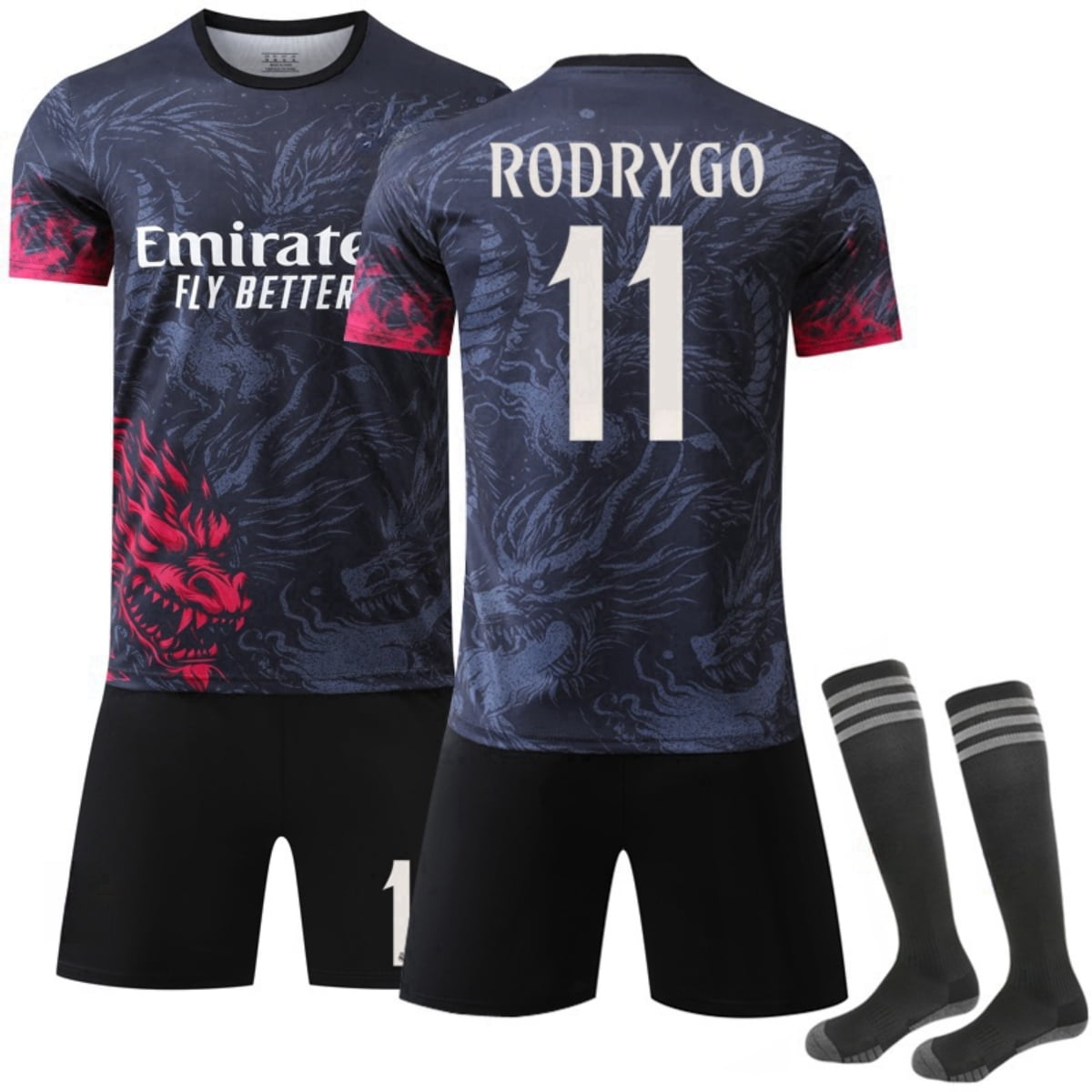 24/25 Dark Blue Dragon Pattern Activewear Soccer No.11 Rodrygo Fans ...