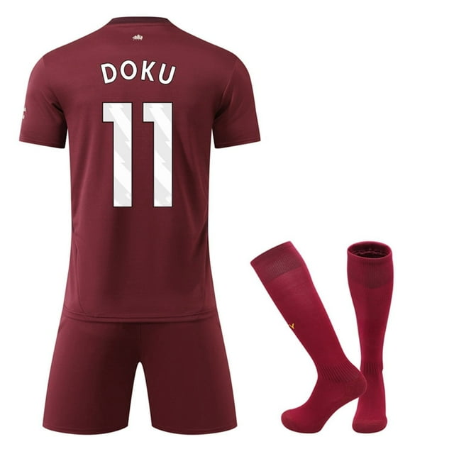 24/25 Dark Red Away Activewear Soccer No.11 Doku Fans Training Football ...