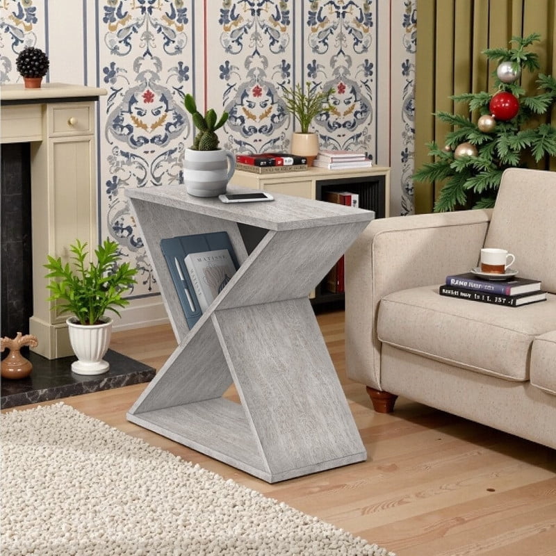 24.25 Inch High Narrow Accent Table with Shelf Contemporary Veneer Side ...