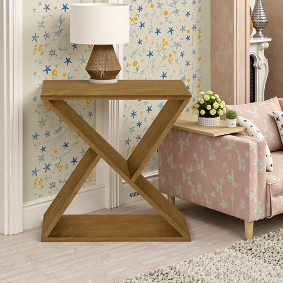 24.25 Inch High Narrow Accent Table with Shelf Contemporary Veneer Side ...