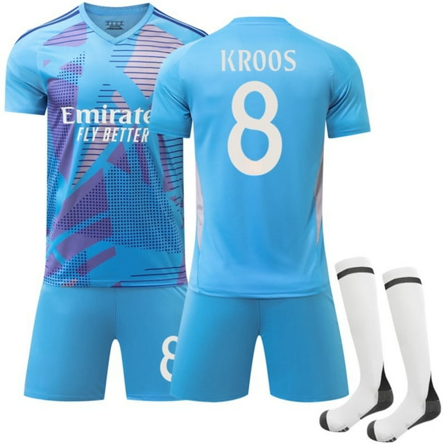 24/25 Light Blue Activewear Soccer No.8 Kroos Fans Training Football Jersey Athletic Outfit Sets ...