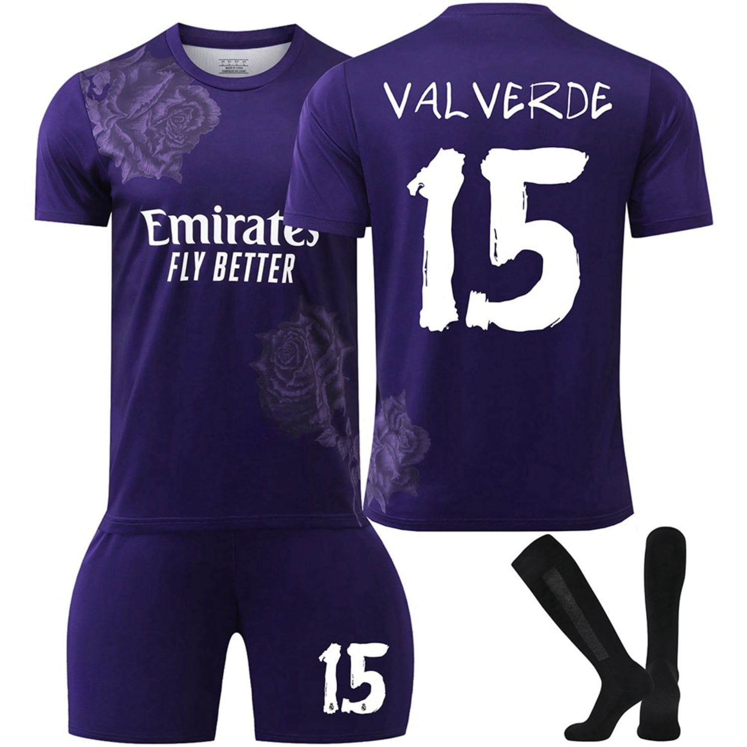 24/25 Purple Rose Pattern Activewear Soccer No.15 Valverde Fans ...