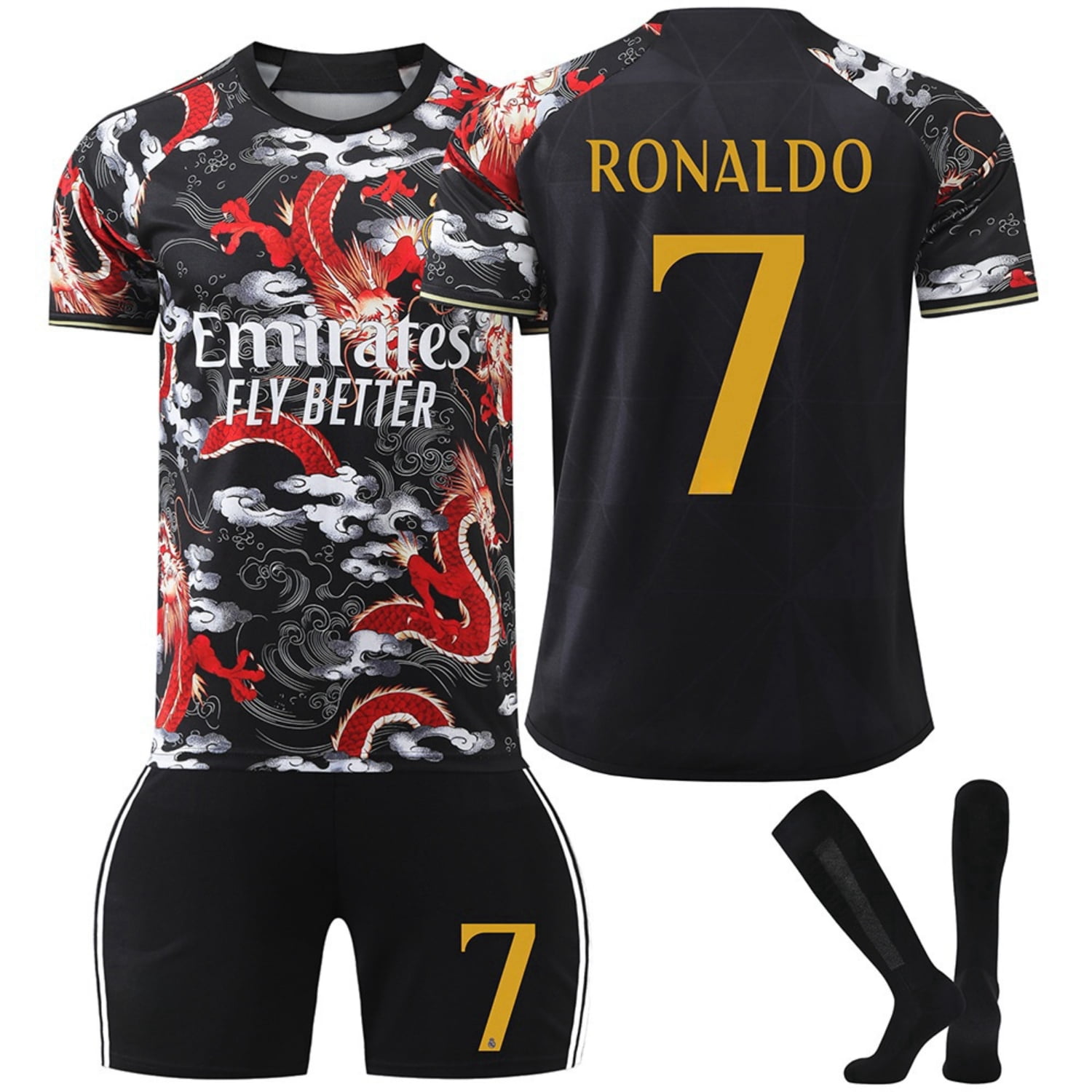 24/25 Red & Black Dragon Pattern Activewear No.7 Ronaldo Soccer Fans ...