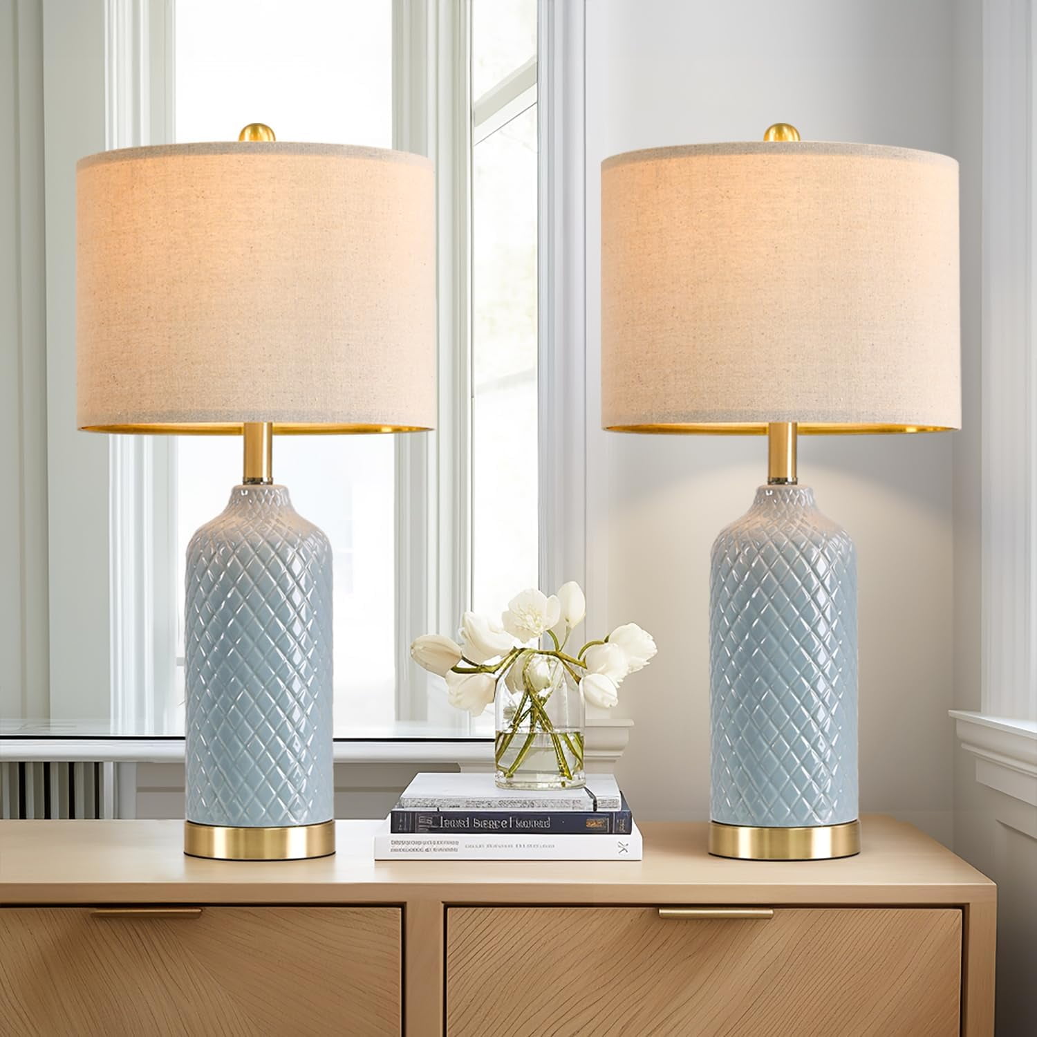 24.25" Table Lamps Set of 2 Modern Ceramic Lamps for Living Room ...