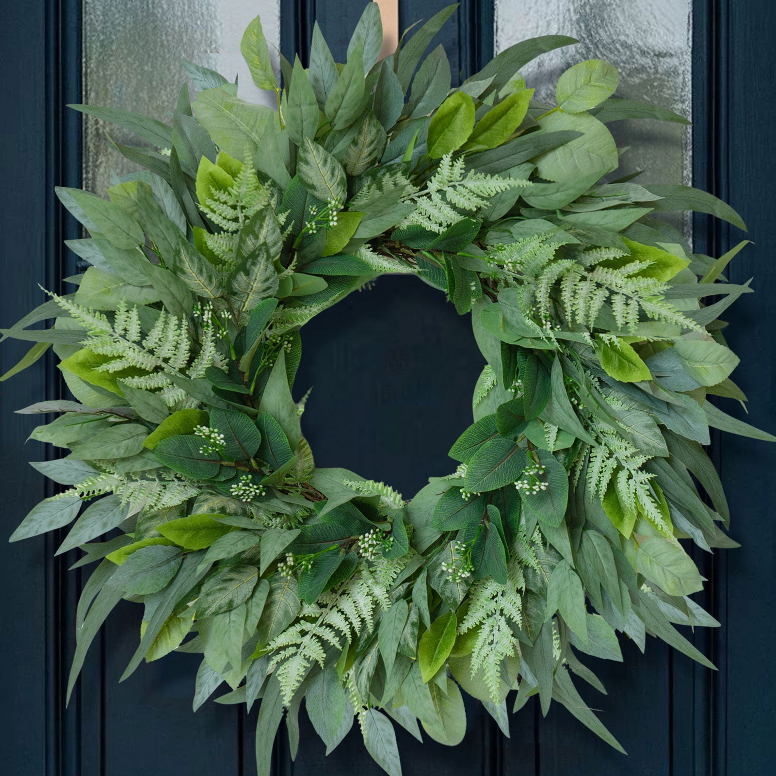 24-26 Inch Artificial Eucalyptus Wreath for Front Door - All Season UV ...