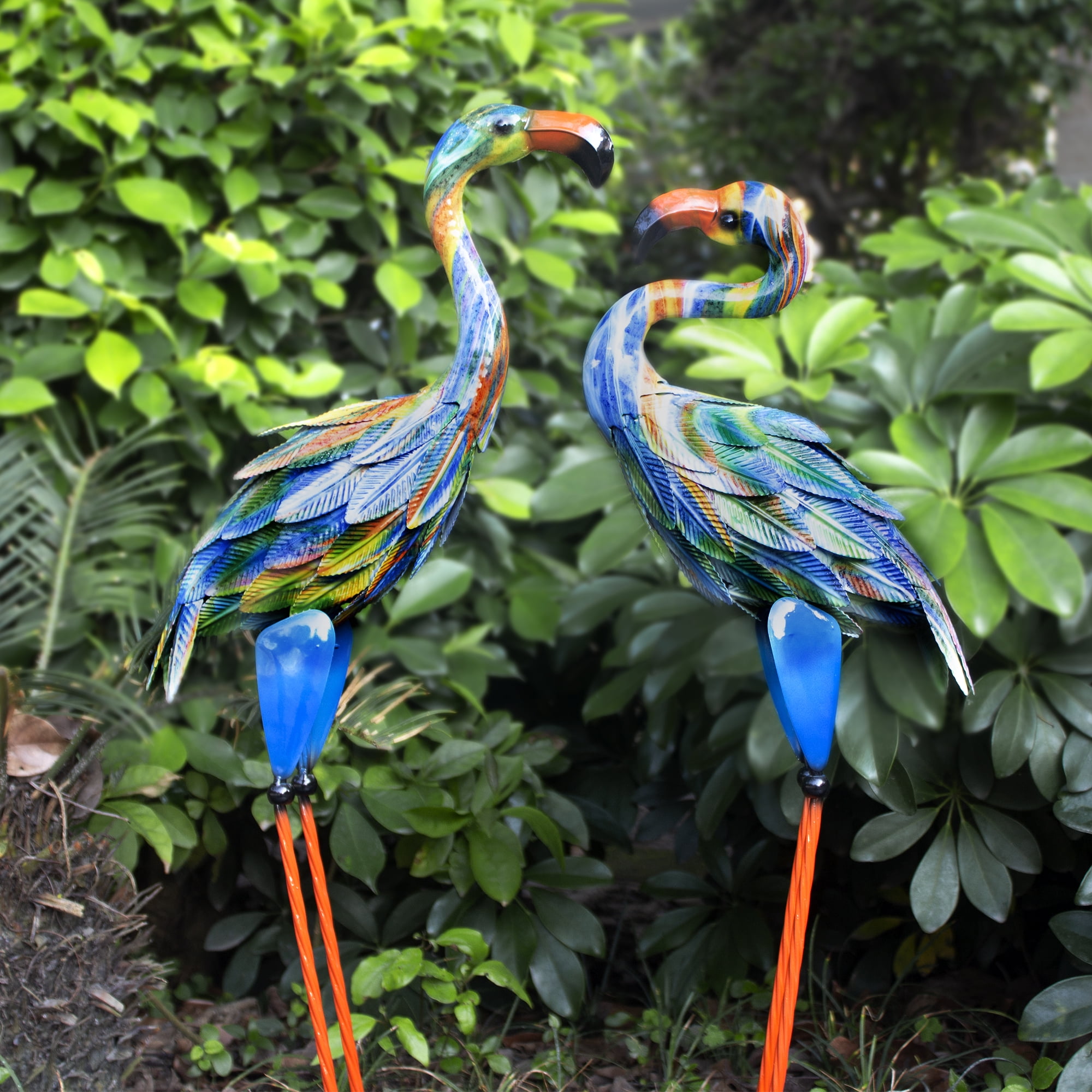 24-26 Inch Blue Flamingo Garden Statues, Metal Flamingo Outdoor Decor ...