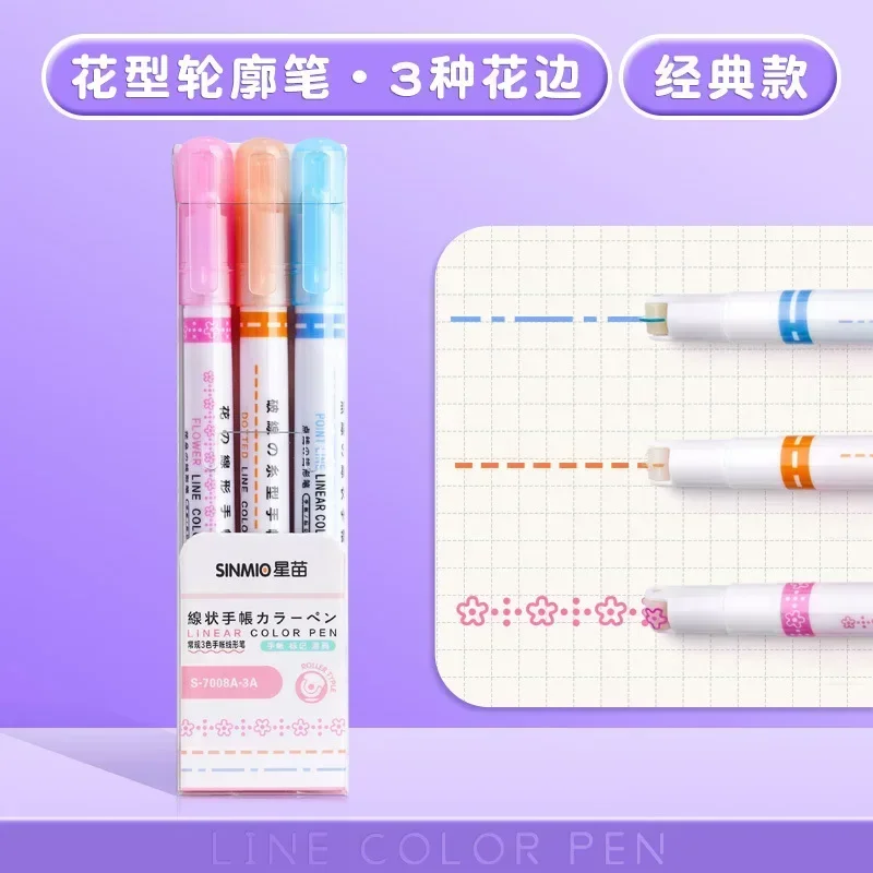 24/3 PCS Kawaii Flowers Line Shaped Highlighter Pens Roller Tip Curve ...