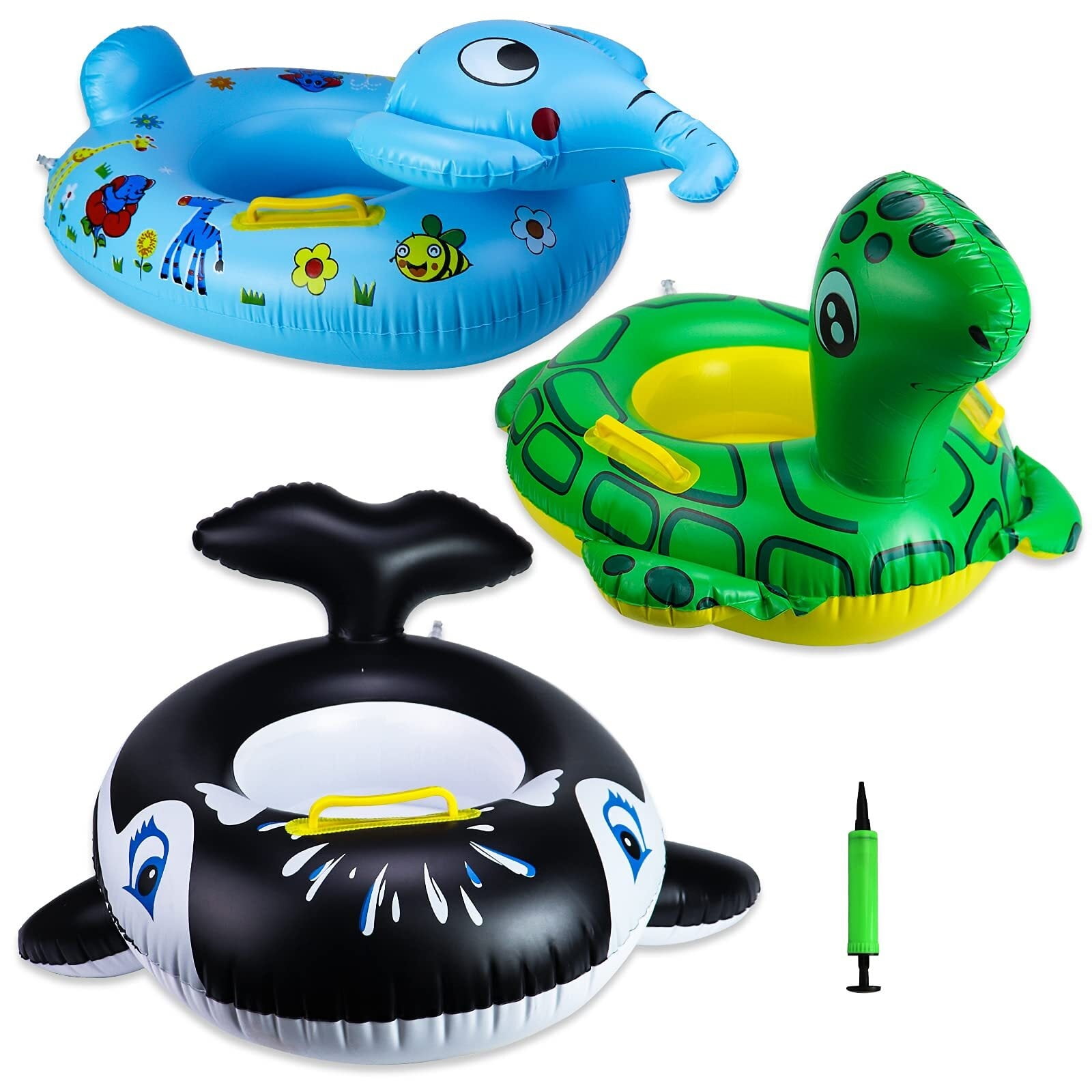 24" 3 Pack Pool Inflatable Floats for Kids, Elephant Tortoise Shark ...