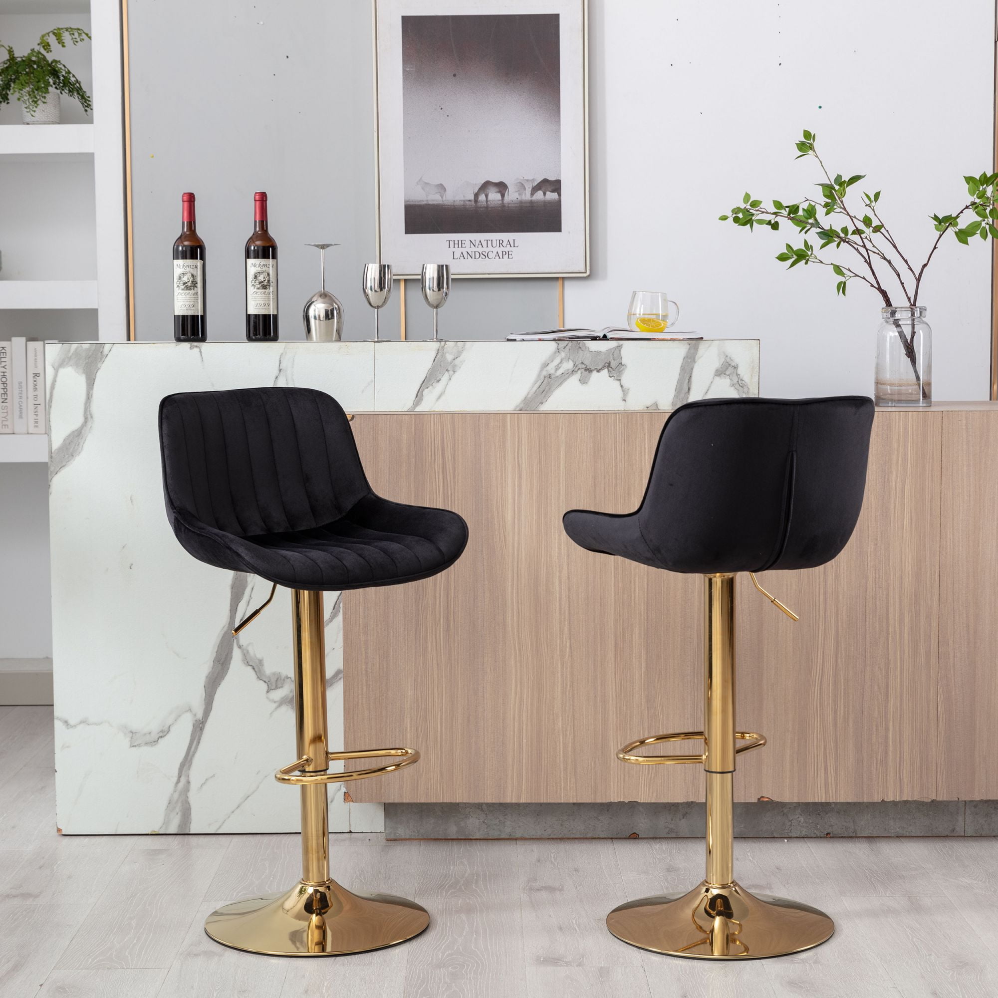 24-32 Inch Velvet Bar Stools, Counter Height Adjustable Swivel ...