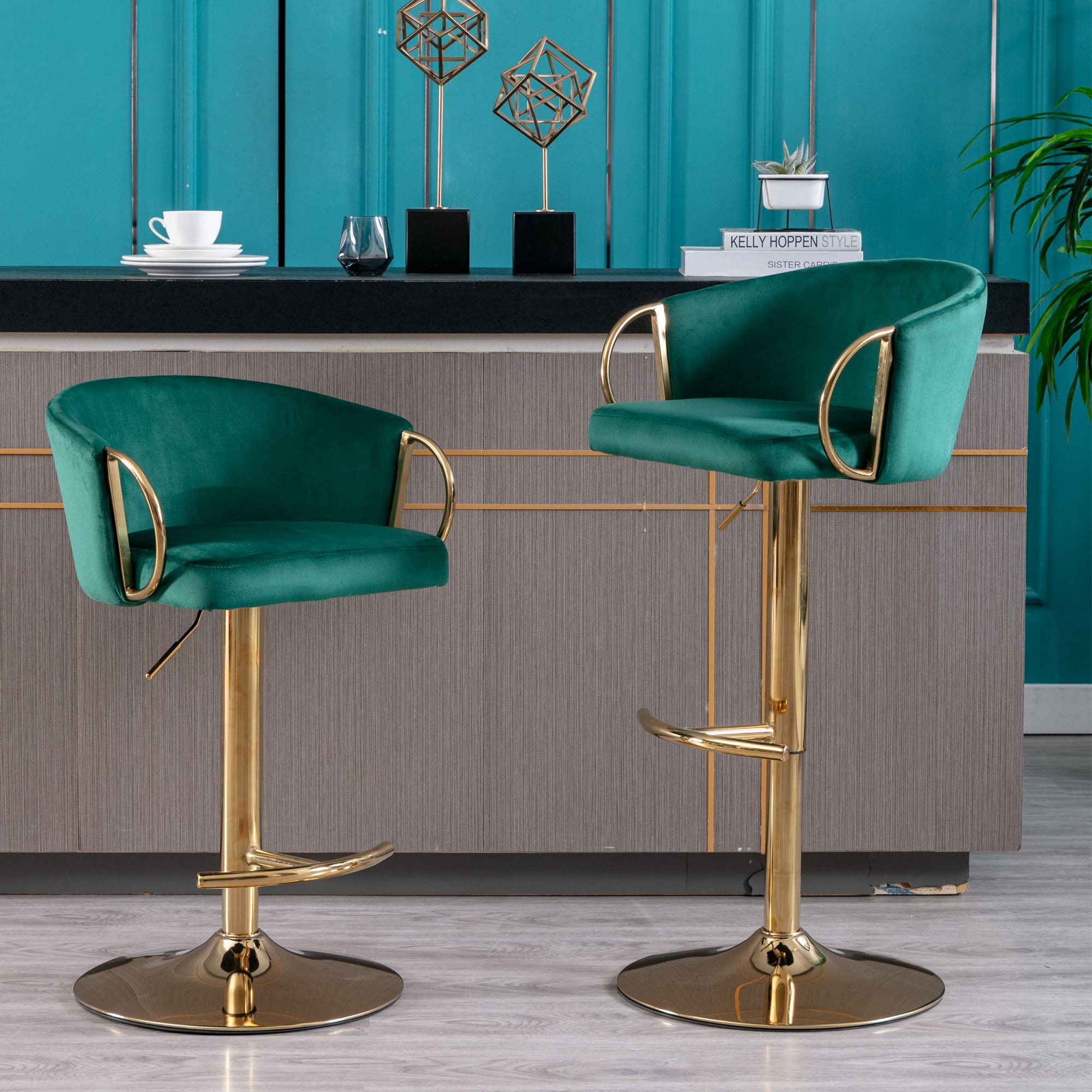 24-32 Inch Velvet Bar Stools, Counter Height Adjustable Swivel ...