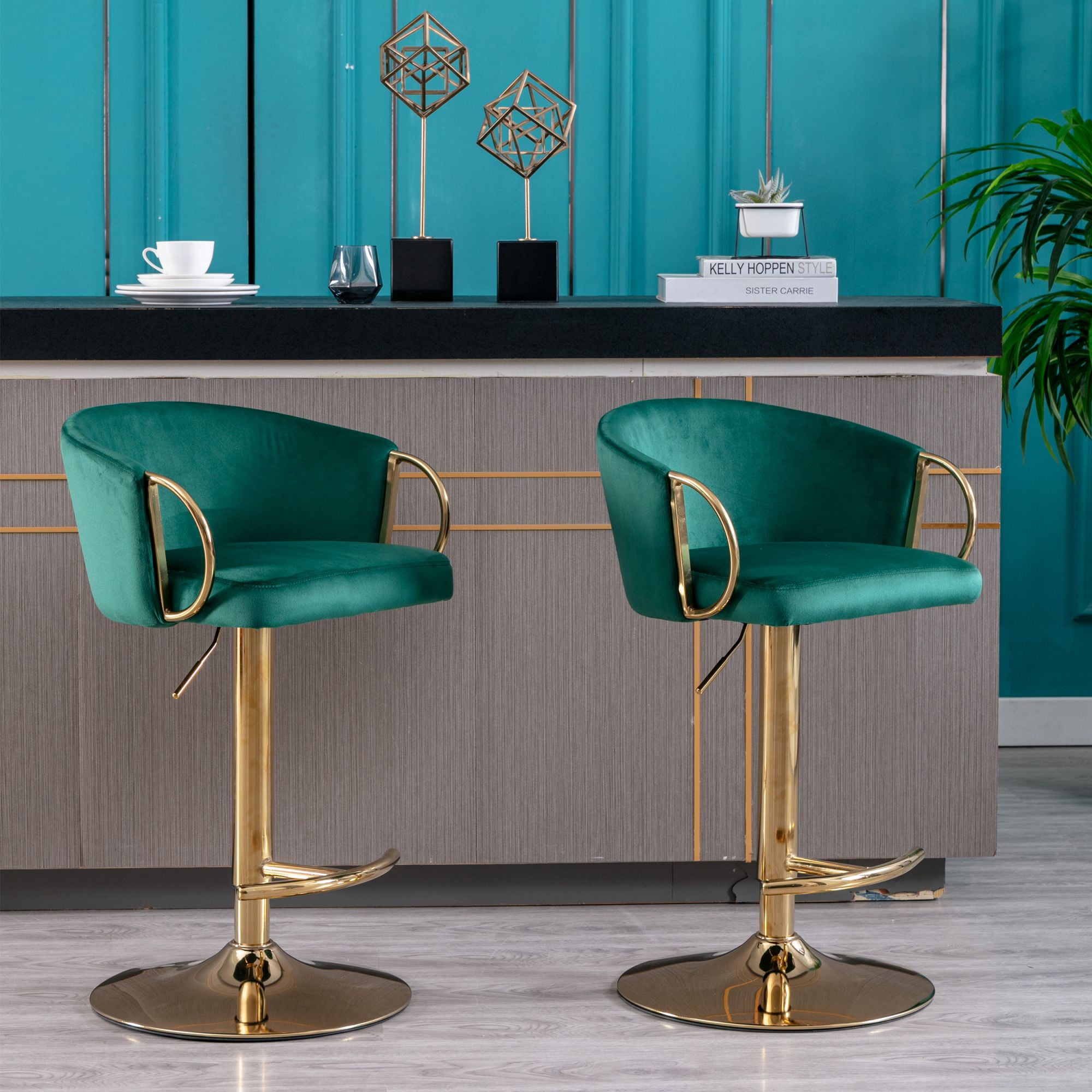 24-32 Inch Velvet Swivel Bar Stools with Back, Velvet Upholstered ...