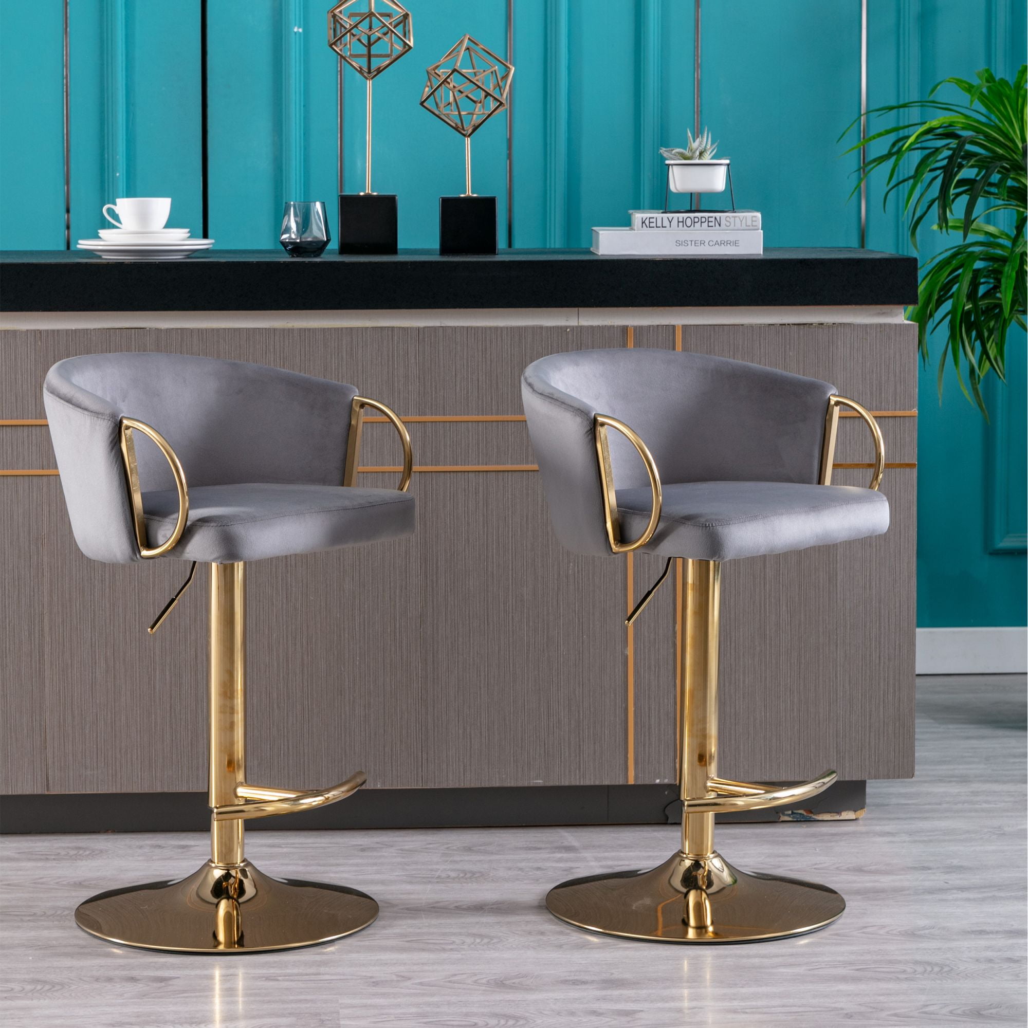 24-32 Inch Velvet Swivel Bar Stools with Back, Velvet Upholstered ...