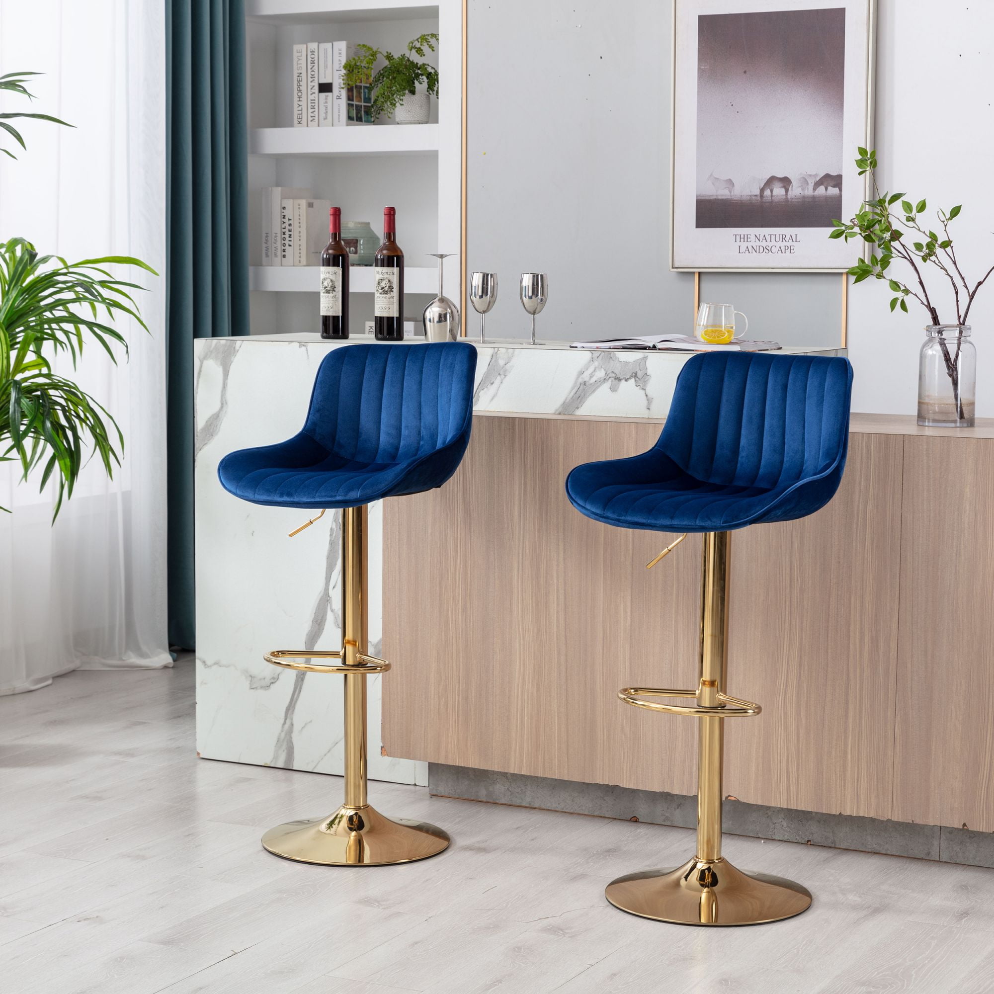 24-32 Inch Velvet Swivel Simple Bar Stool with Back, Velvet Upholstered ...