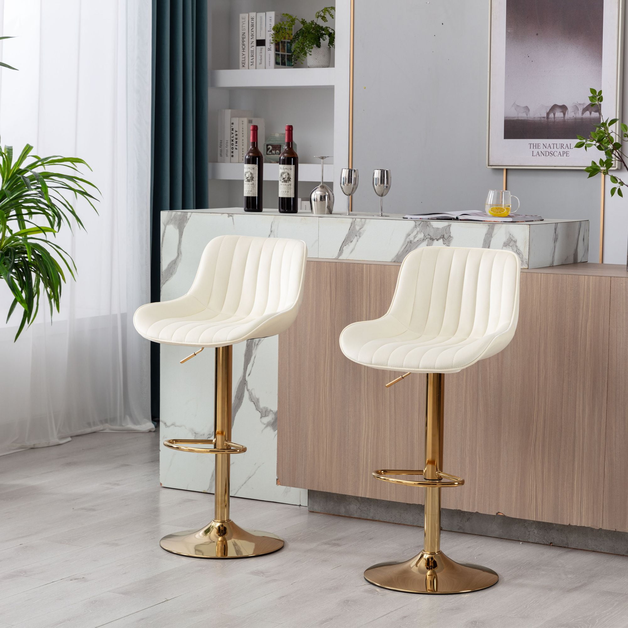 24-32 Inch Velvet Swivel Simple Bar Stool with Back, Velvet Upholstered ...