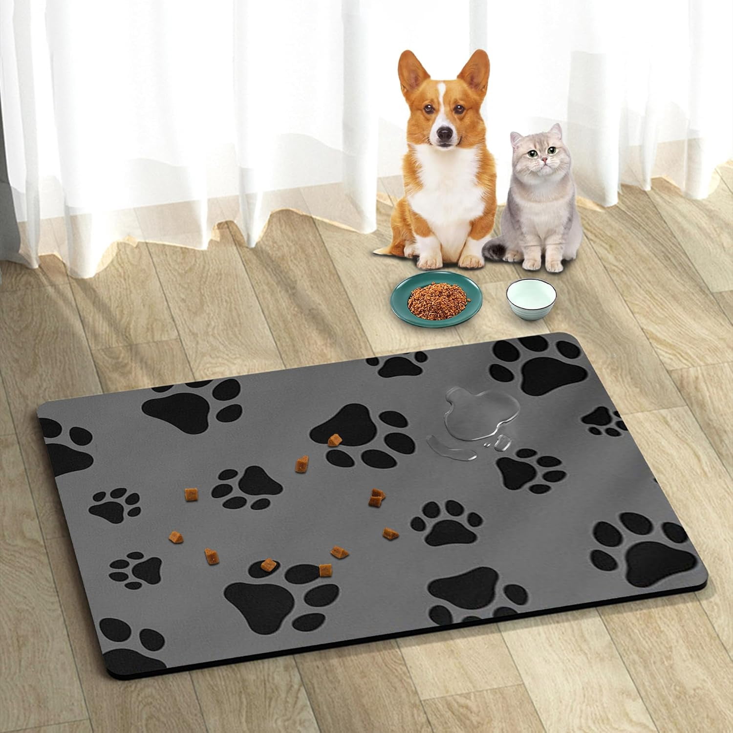 24"×32" Pet Feeding Mat, Absorbent Dog Food Mat, No Stains Cat Bowl Mat ...