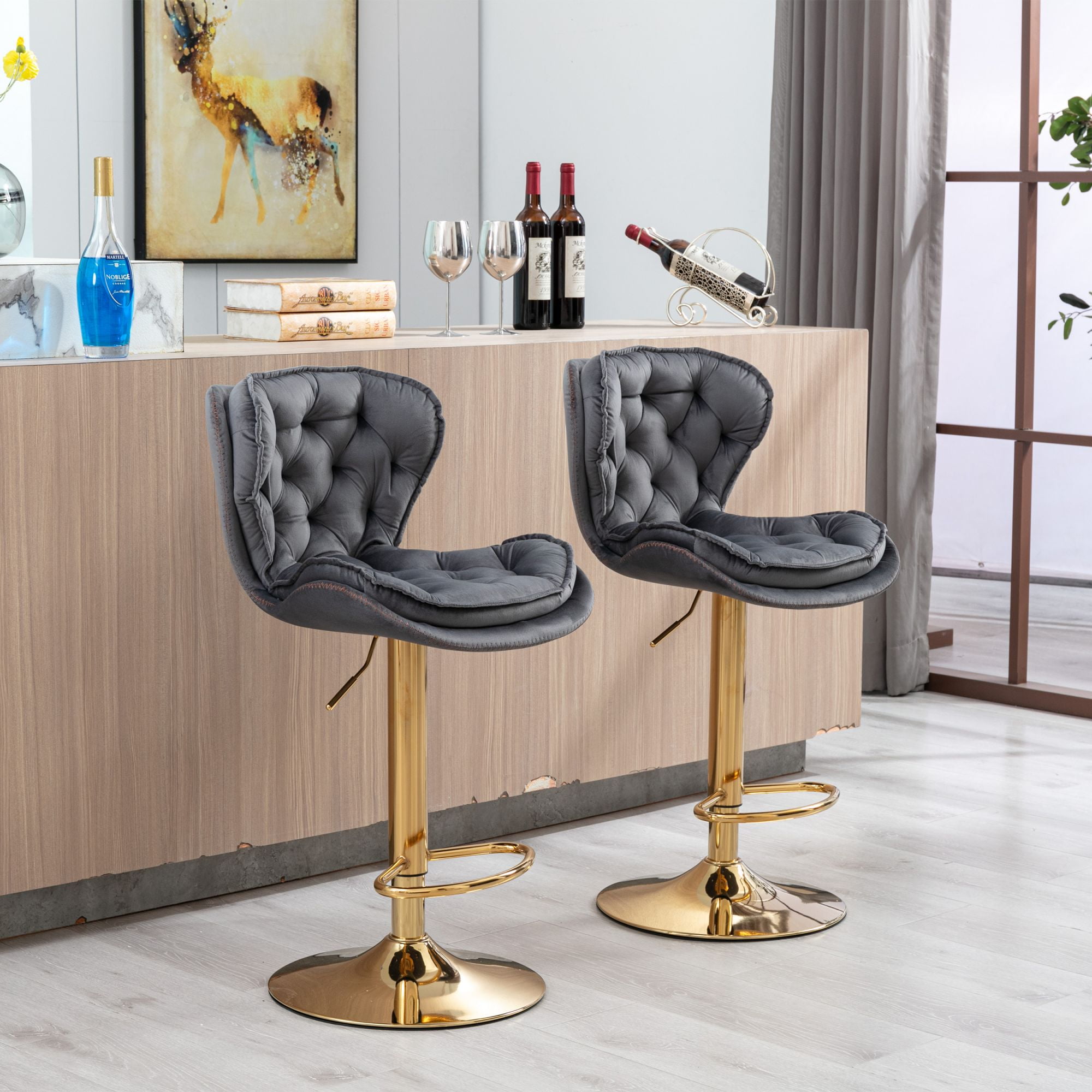 24-33 Inch Velvet Bar Stools, Counter Height Adjustable Swivel ...