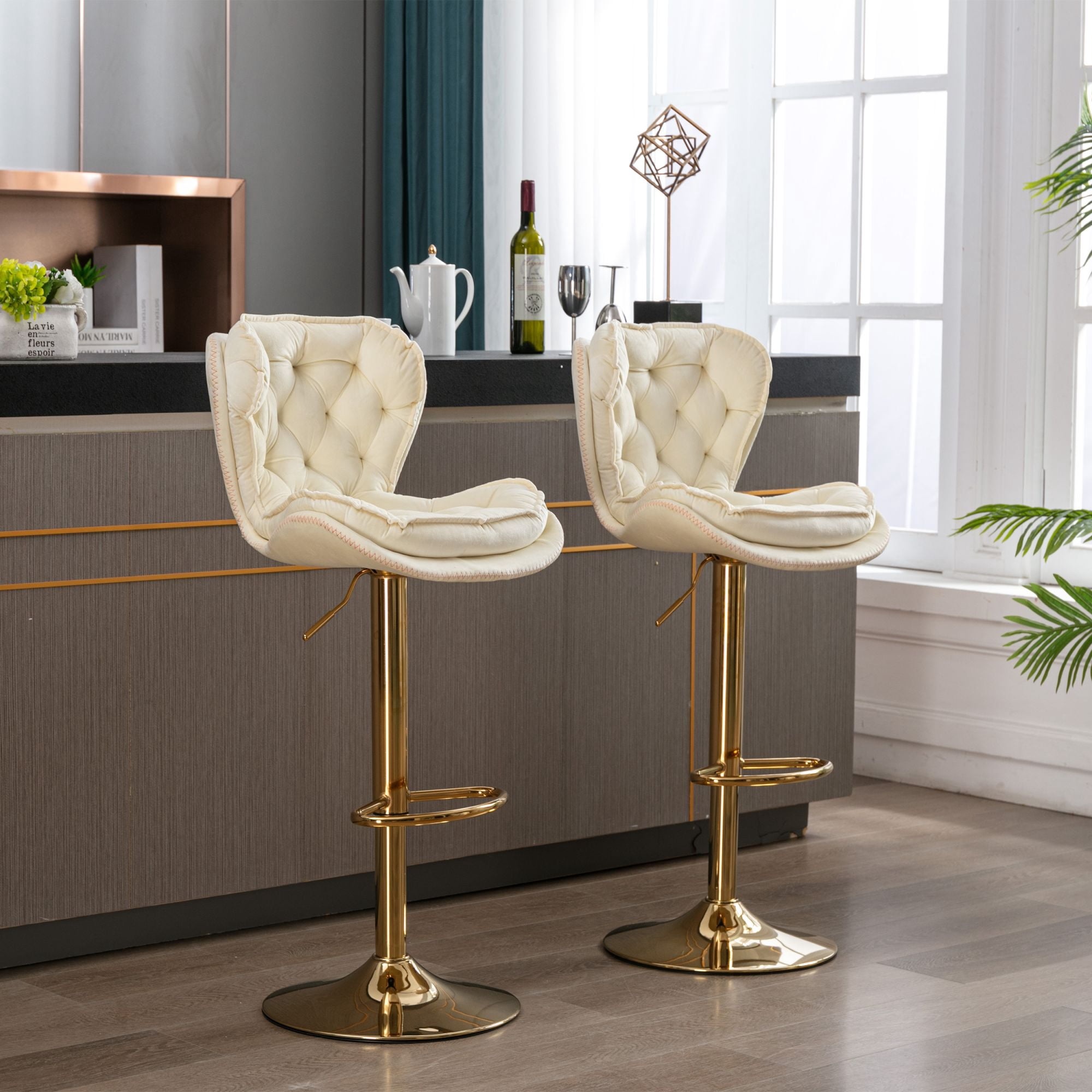 24-33Inch Velvet Bar Stools, Counter Height Adjustable Swivel Barstools ...