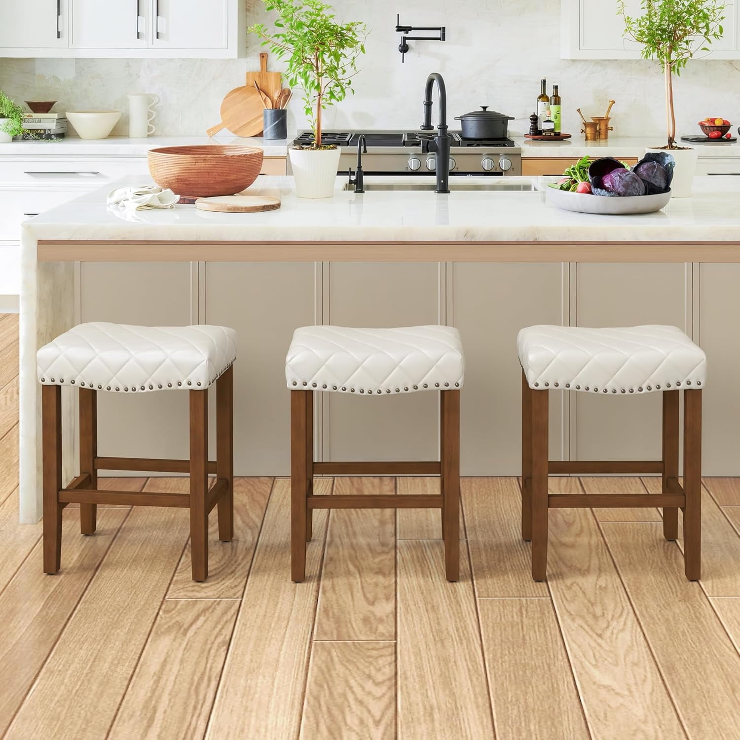 24" Counter Height Bar Stools Backless Counter Stools with Wooden Legs ...