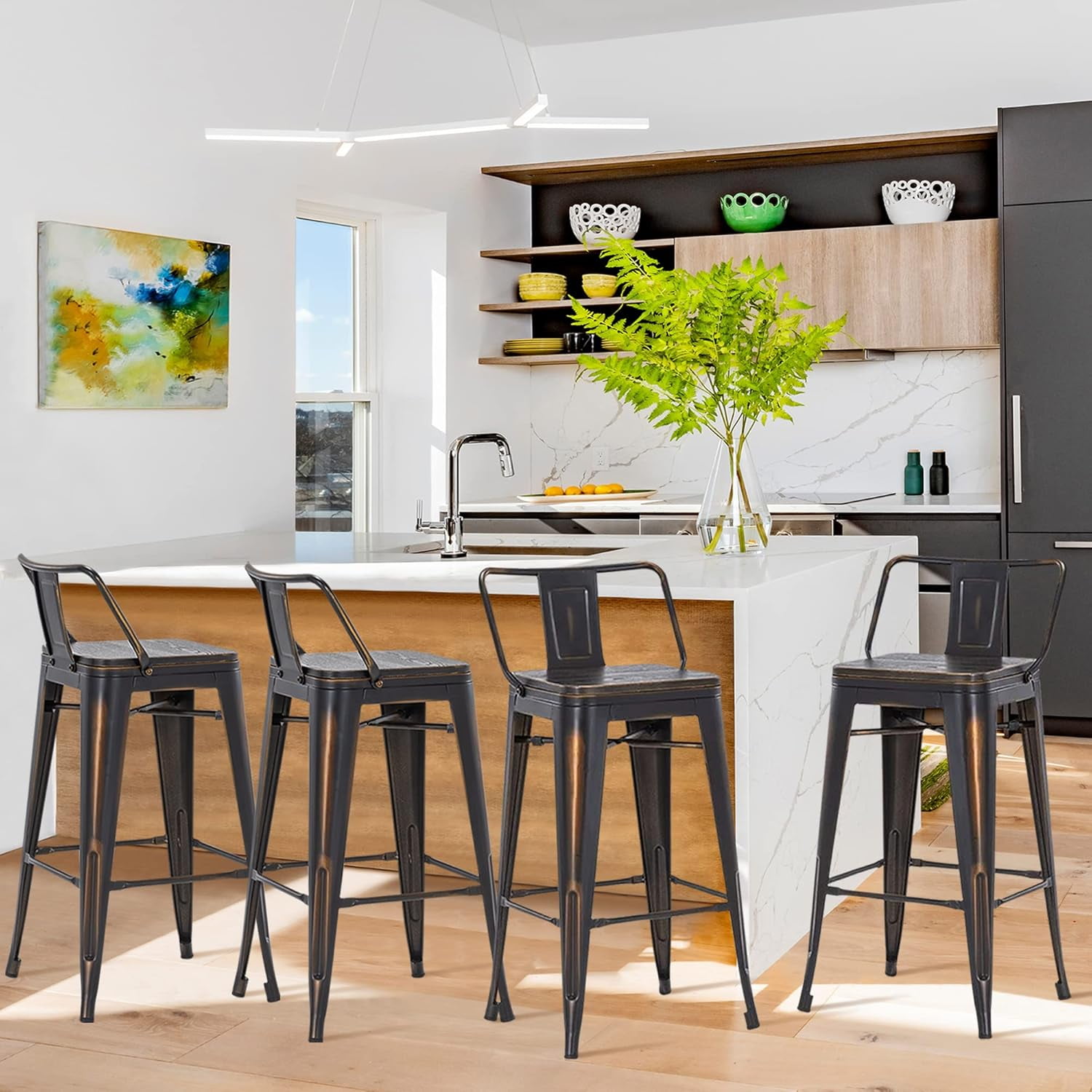 24" Metal Barstools Industrial Counter Height Bar Stools Kitchen Island ...