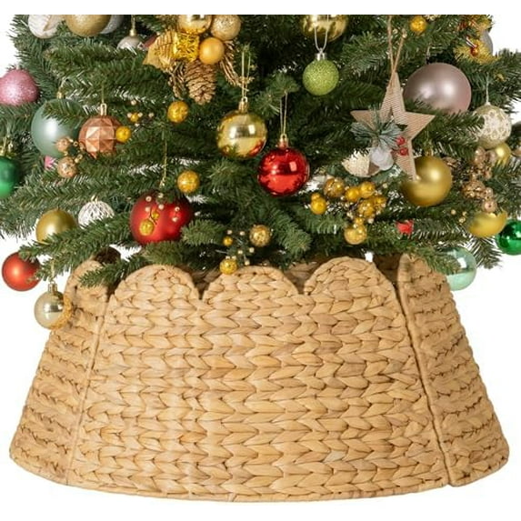24" Scalloped Christmas Tree Collar, Wicker Christmas Tree Base Skirt ...