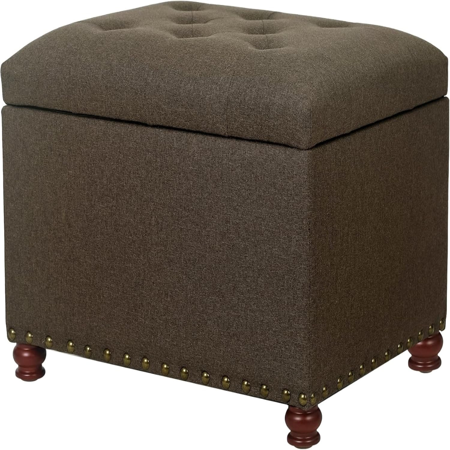 24" Storage Ottoman Fabric Bench Foot Rest Stool with Nailhead Trim for ...