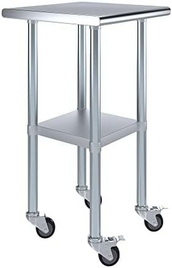 24" x 18" Stainless Steel Work Table with Casters | Heavy Duty Metal ...