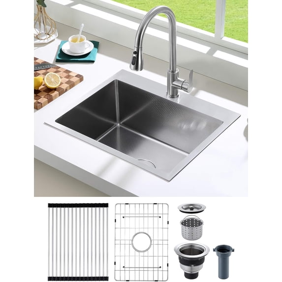 24"x18"x9" Drop-In Kitchen Sink 304 Stainless Steel -Scratch Honeycomb ...
