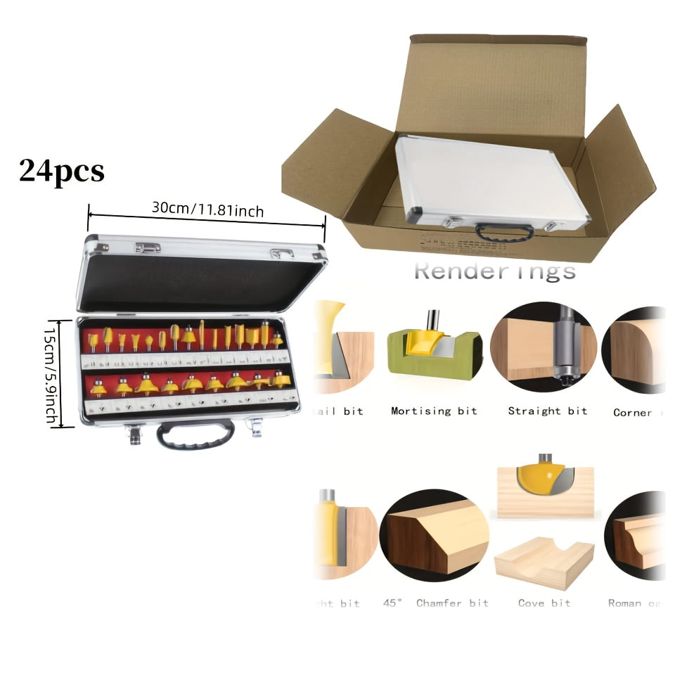 24/35pcs Carbide Tipped Router Bit Set, 1/4 Inch Shank Precision ...