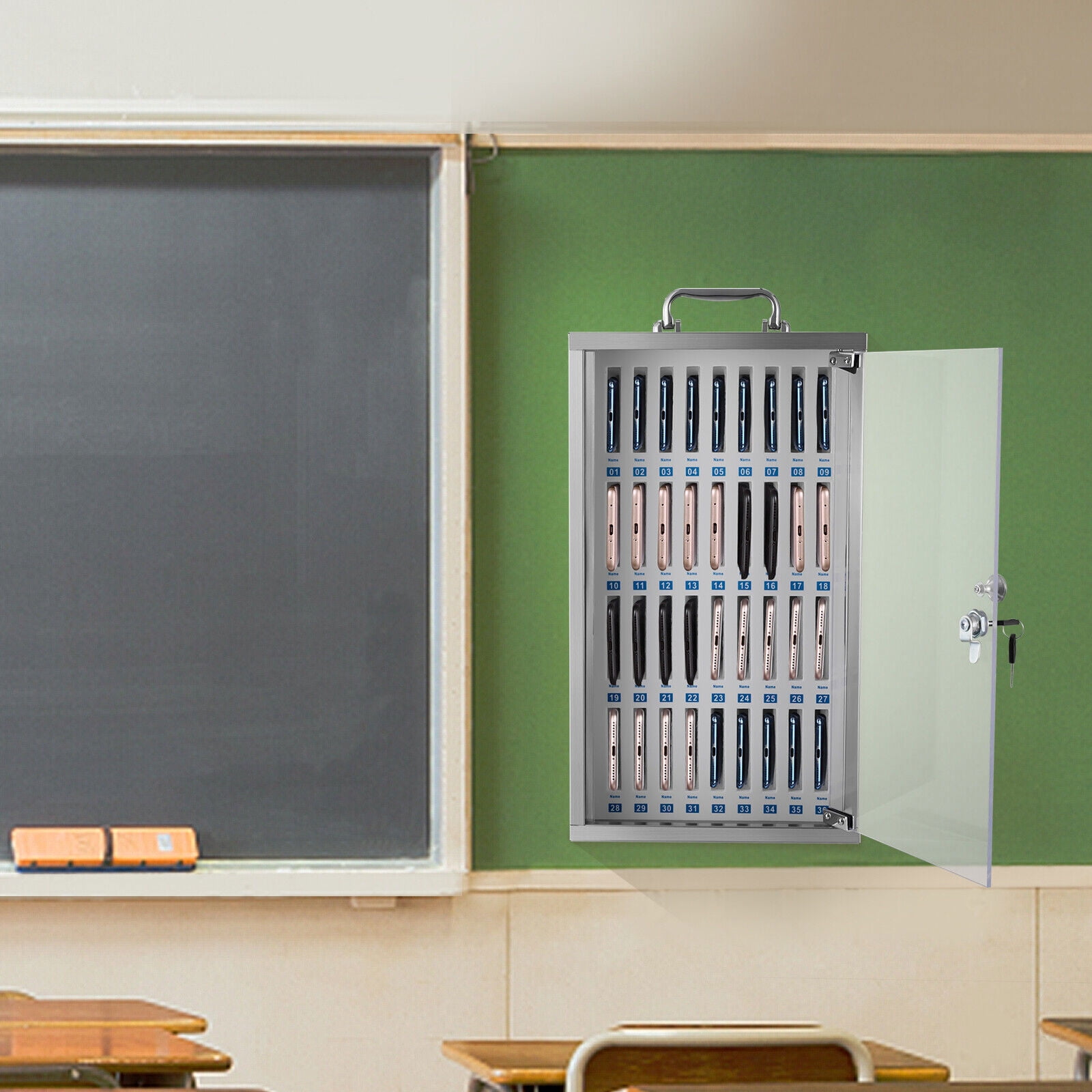 24/36-Slot Cell Phone Storage Case Charging Station Steel Phones Locker ...