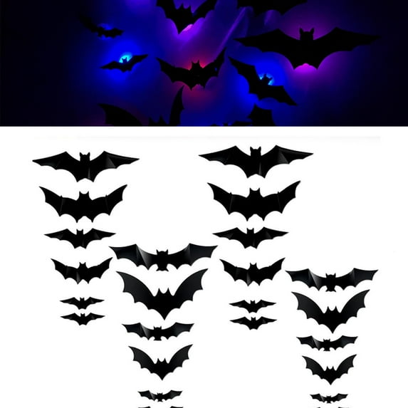 24/36PC Luminous Halloween Bats Wall Stickers, Glow in The Dark Black ...